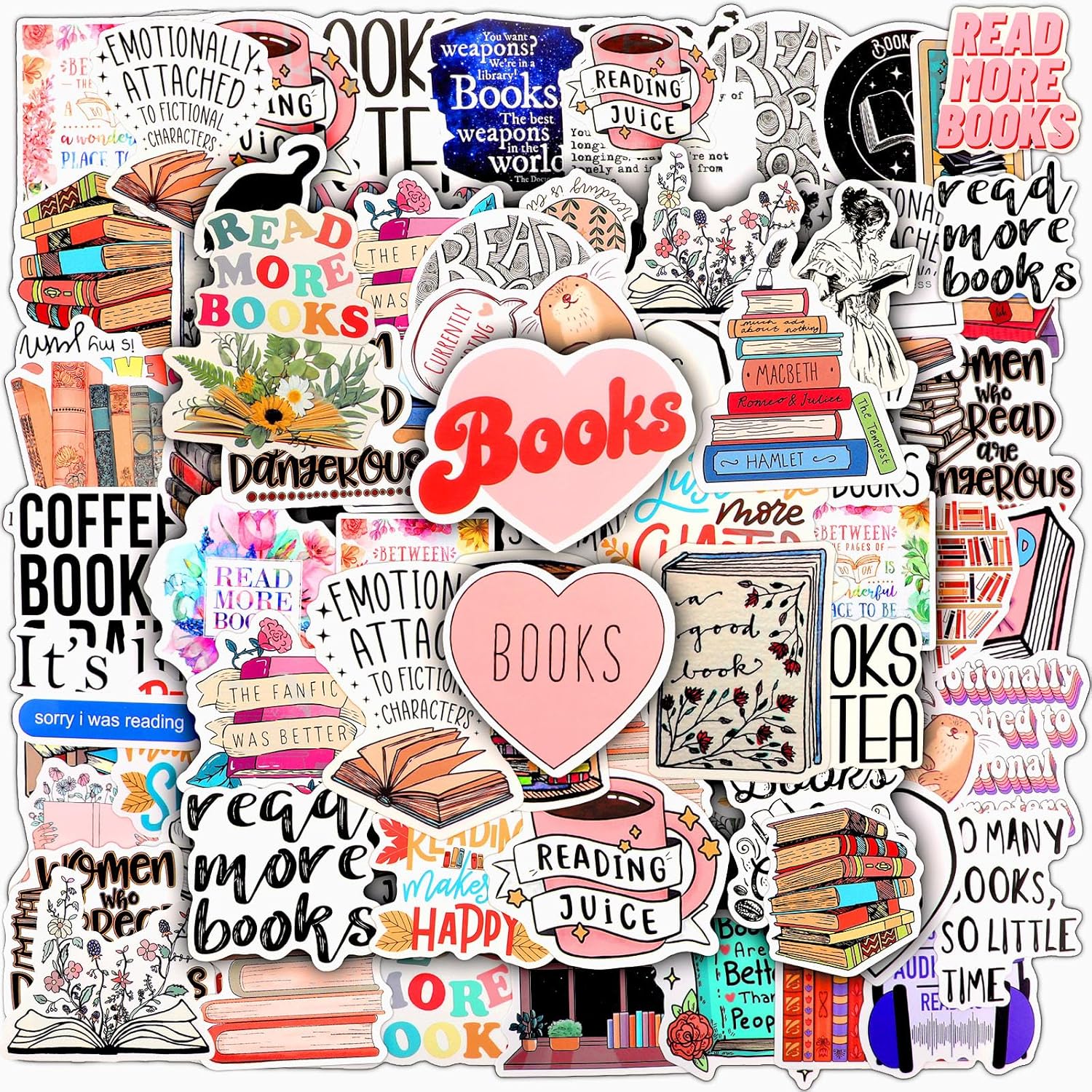 Amazon.com: Kosiz 200 Pcs Book Lovers Stickers Waterproof Reading ...