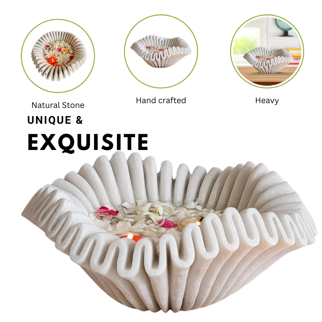 Watch RM Marble Ruffle Bowl - Fluted White Ruffled Marble Bowl on ...