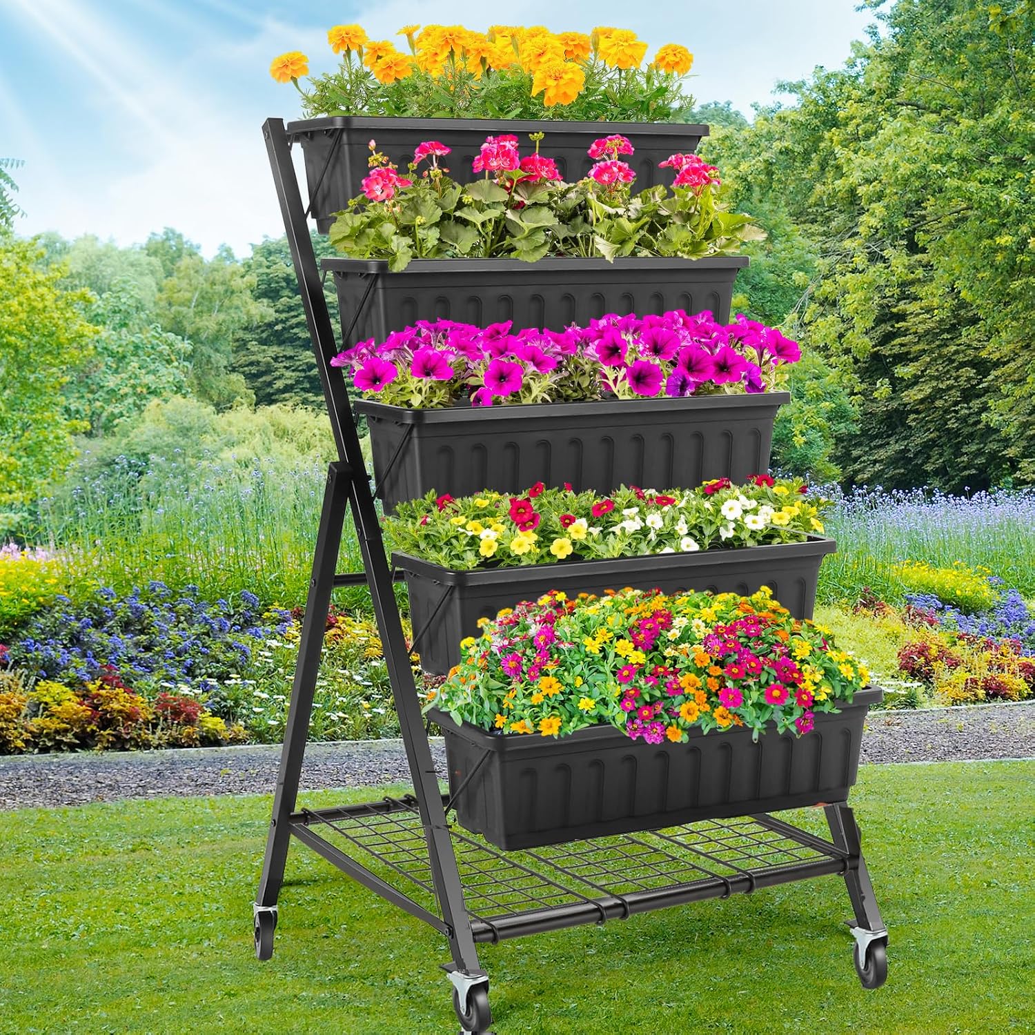 Amazon.com: Homdox 5-Tier Vertical Garden Bed with Lockable Caster ...