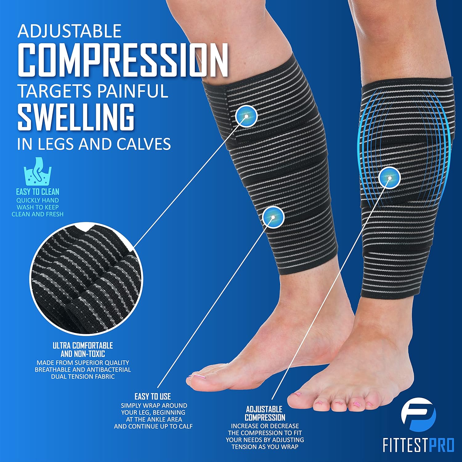 Calf Compression Sleeves and Leg Wraps (4 Piece) Shin Splint Support ...