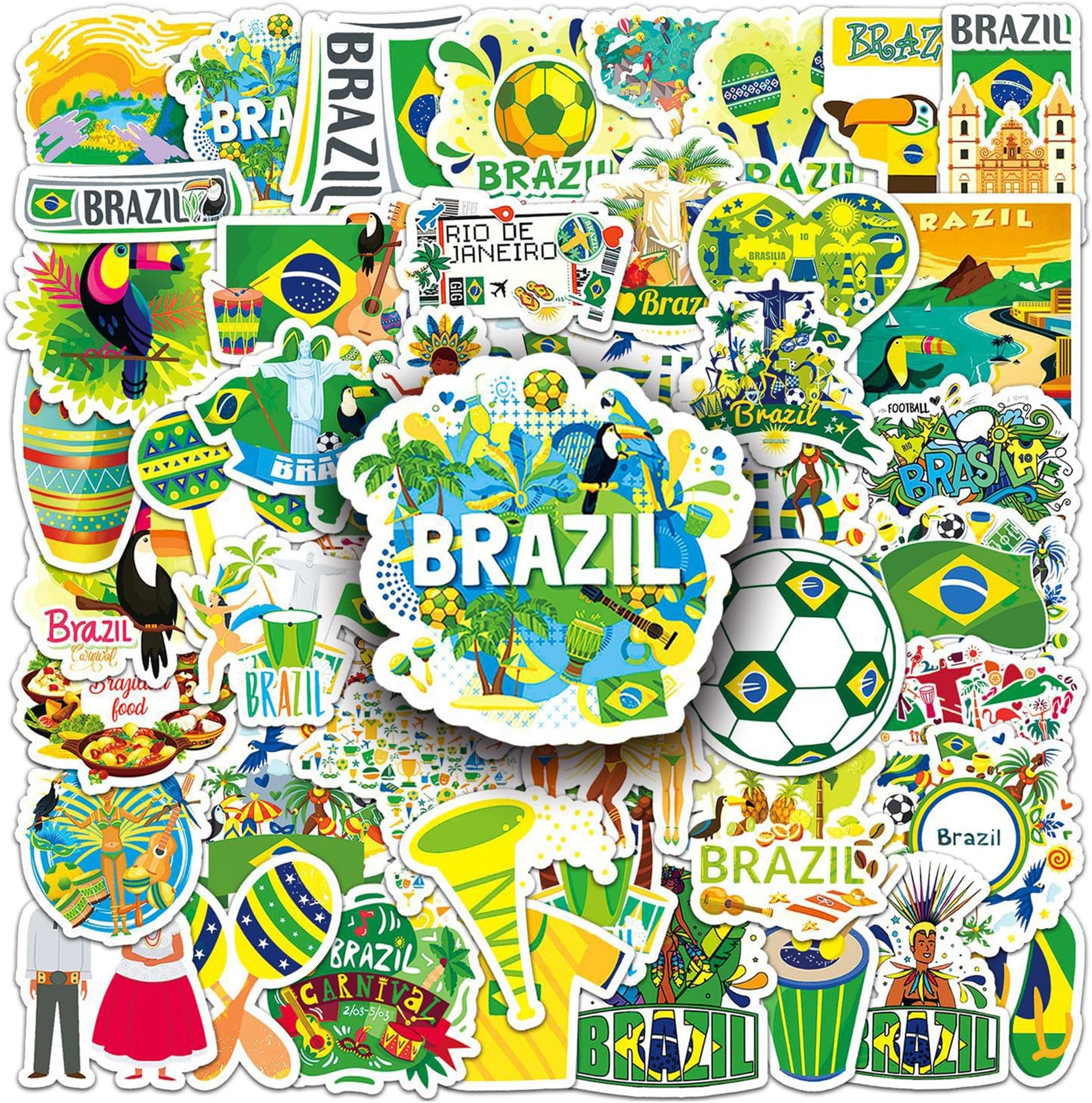 Amazon.com: 100 Brazil Flag Stickers; American Made Decals Measure 1.5 ...