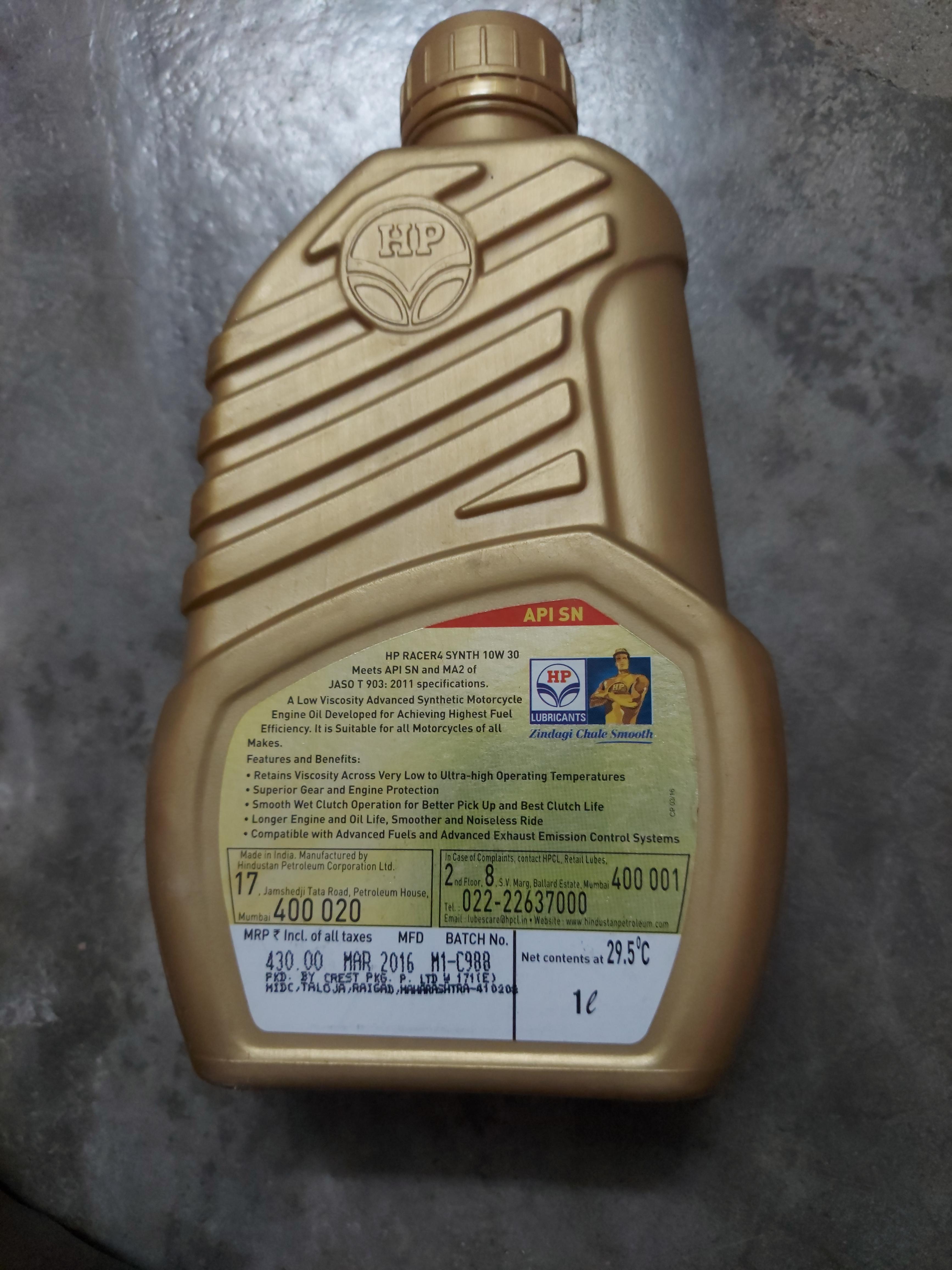 HP Lubricants 2617115 Racer 4 Synth 10W-30 API SN Semi Synthetic Engine ...