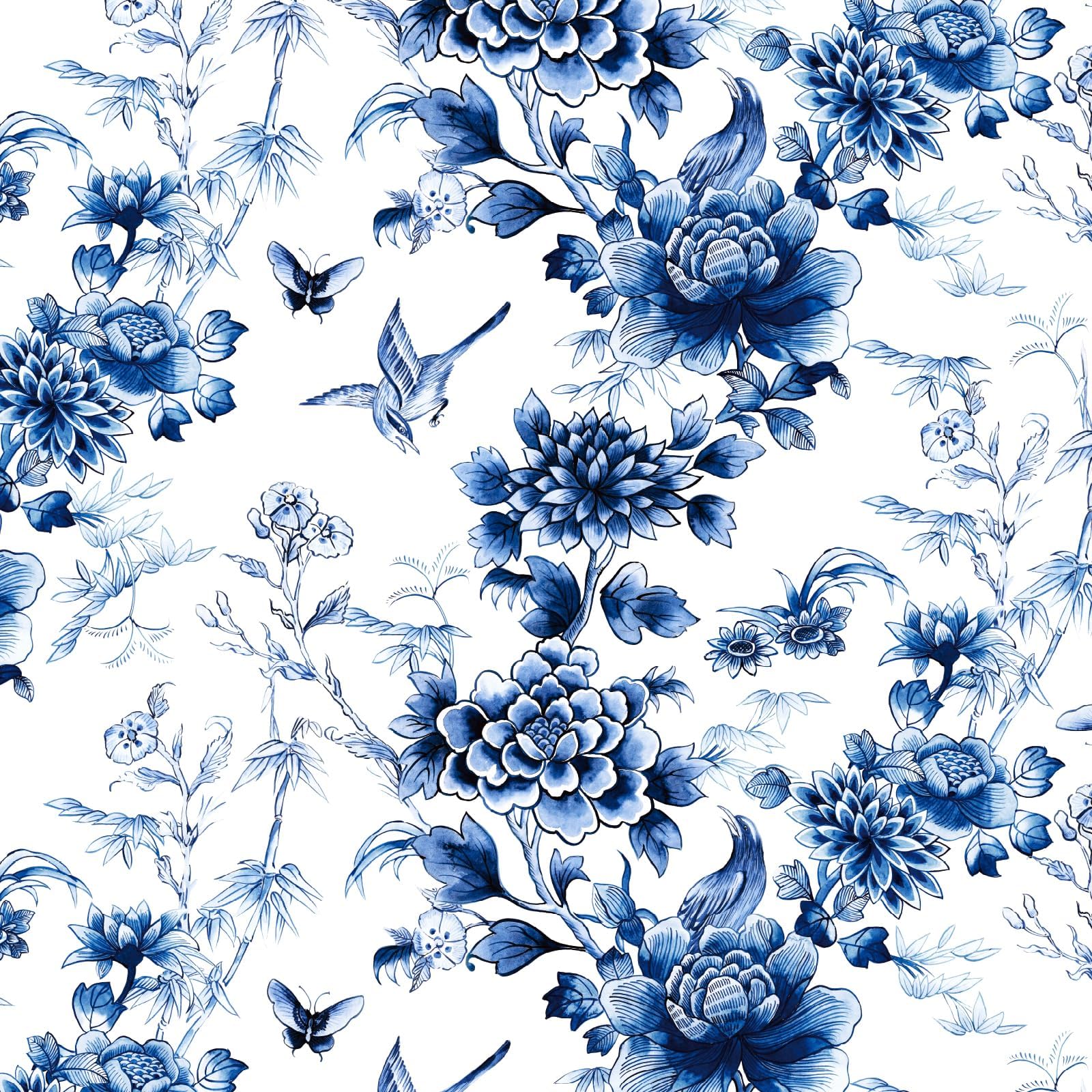 Toduso Peel and Stick Wallpaper Blue White Wallpaper Floral Contact ...