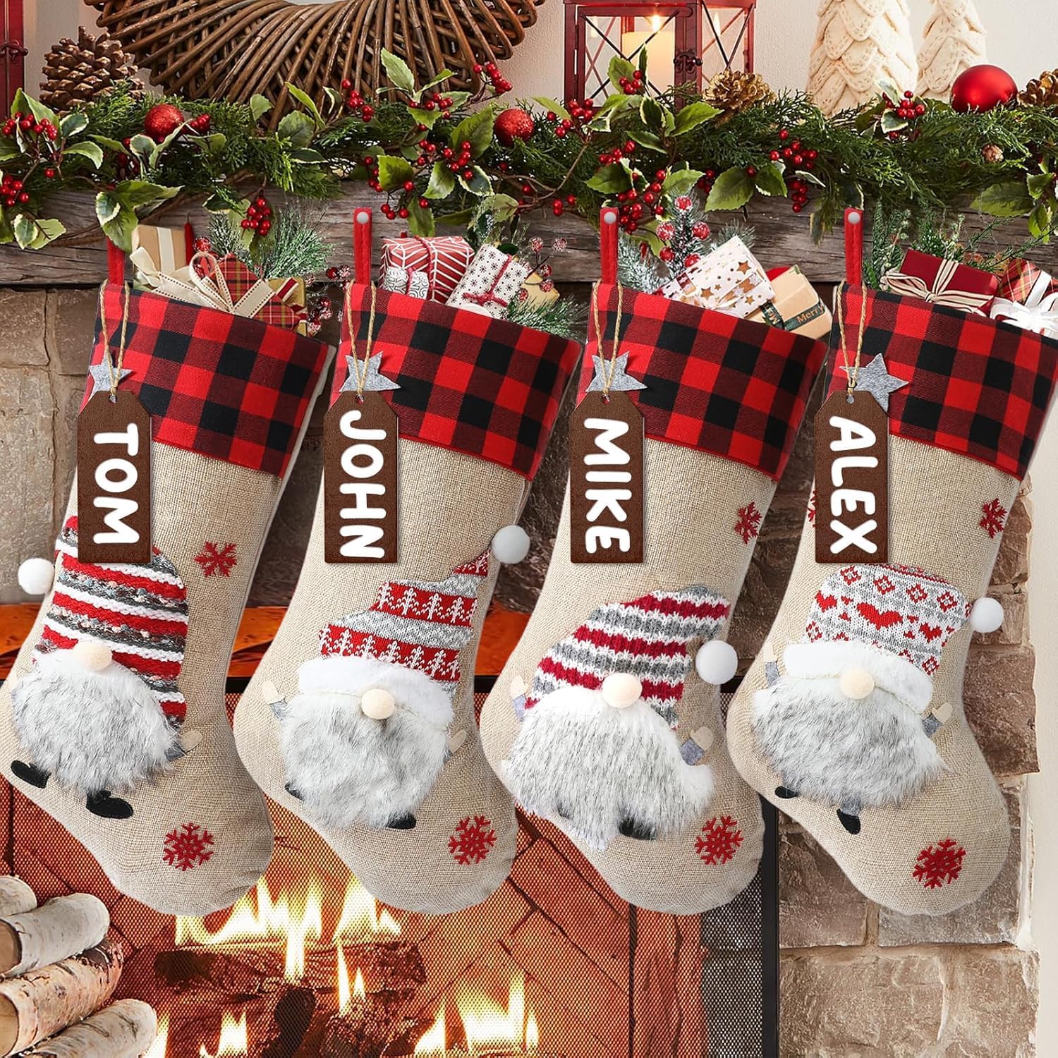 Amazon.com: Cysincos Personalized Christmas Stockings, 4 Pack Large ...