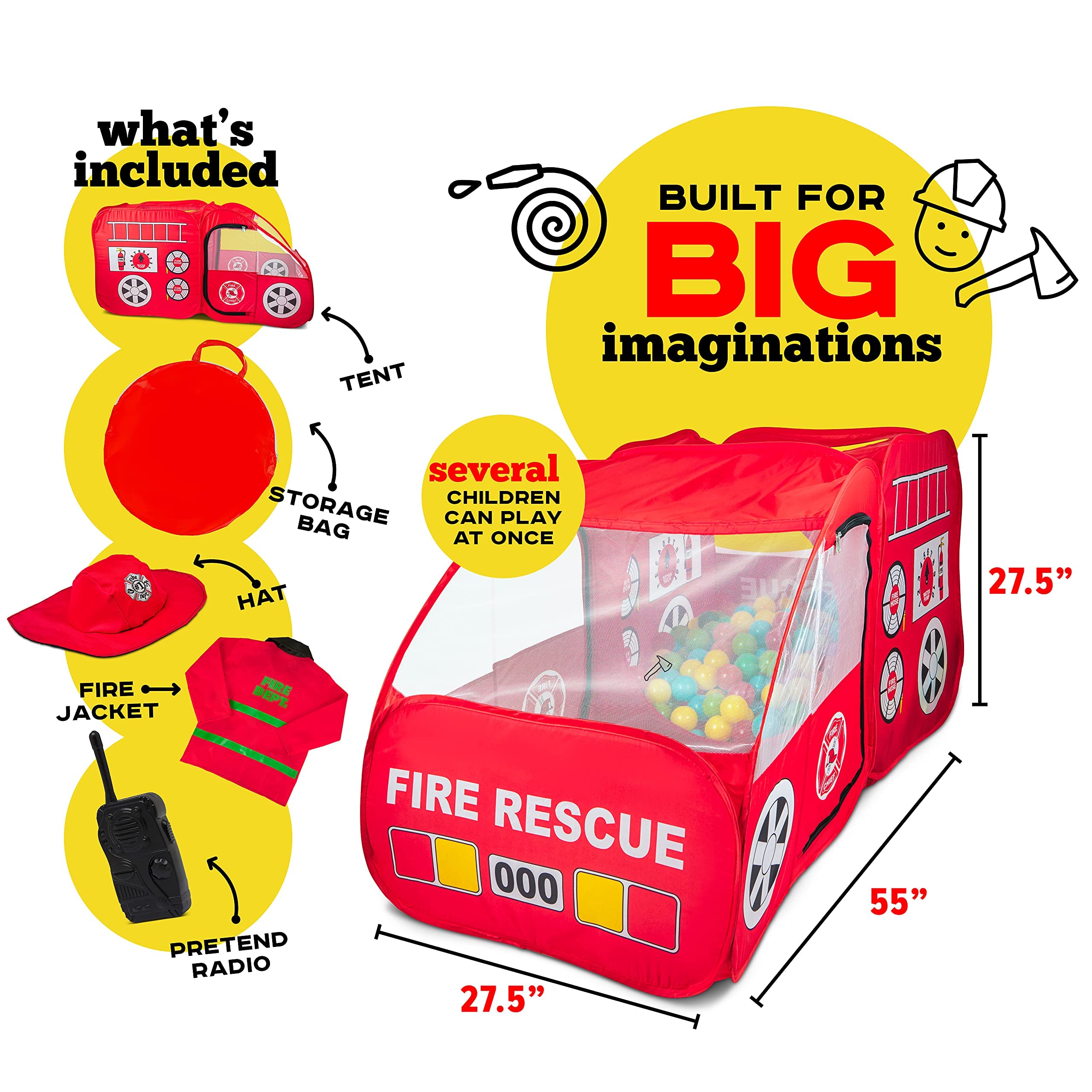 Fire Truck Pop Up Play Tent | Siren Sound Button | Firefighter Costume ...