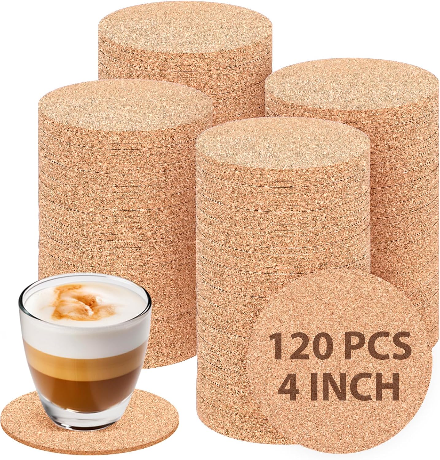Amazon.com: Kifmurase 120Pcs Round Cork Coasters, Absorbent Heat ...