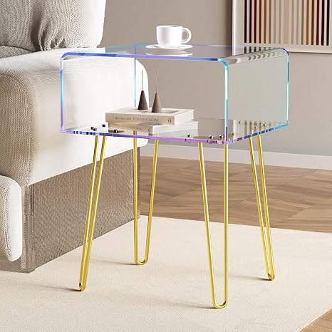 Amazon.com: HDYEGY Acrylic End Table with Golden Metal Legs,Rainbow ...