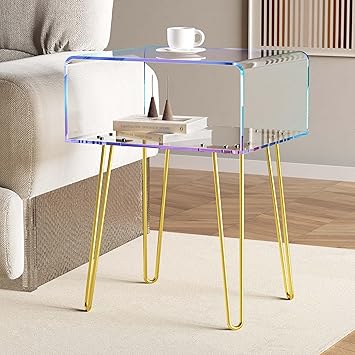 Amazon.com: HDYEGY Acrylic End Table with Golden Metal Legs,Rainbow ...
