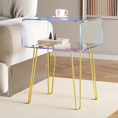 Amazon.com: HDYEGY Acrylic End Table with Golden Metal Legs,Rainbow ...