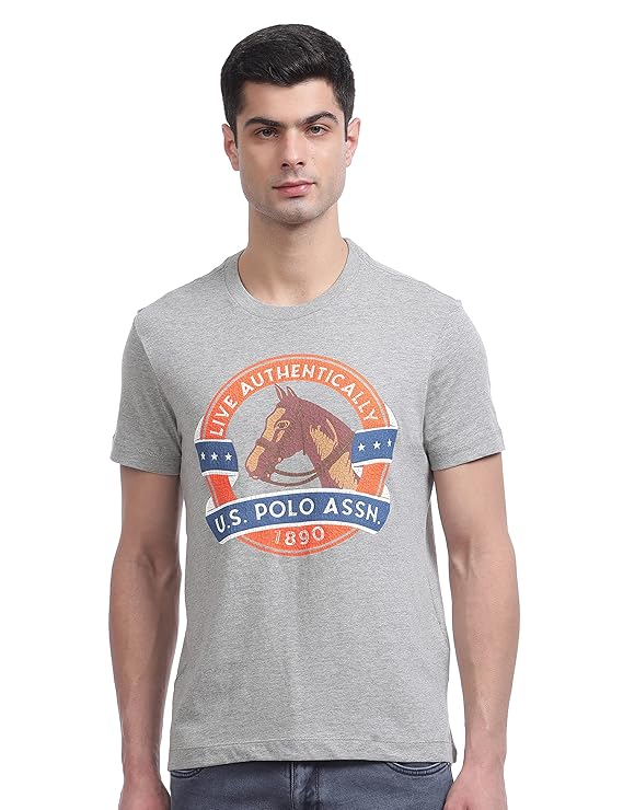 USPA Men's Regular T-Shirt (UDTSH0390_Grey Large) : Amazon.in: Clothing ...