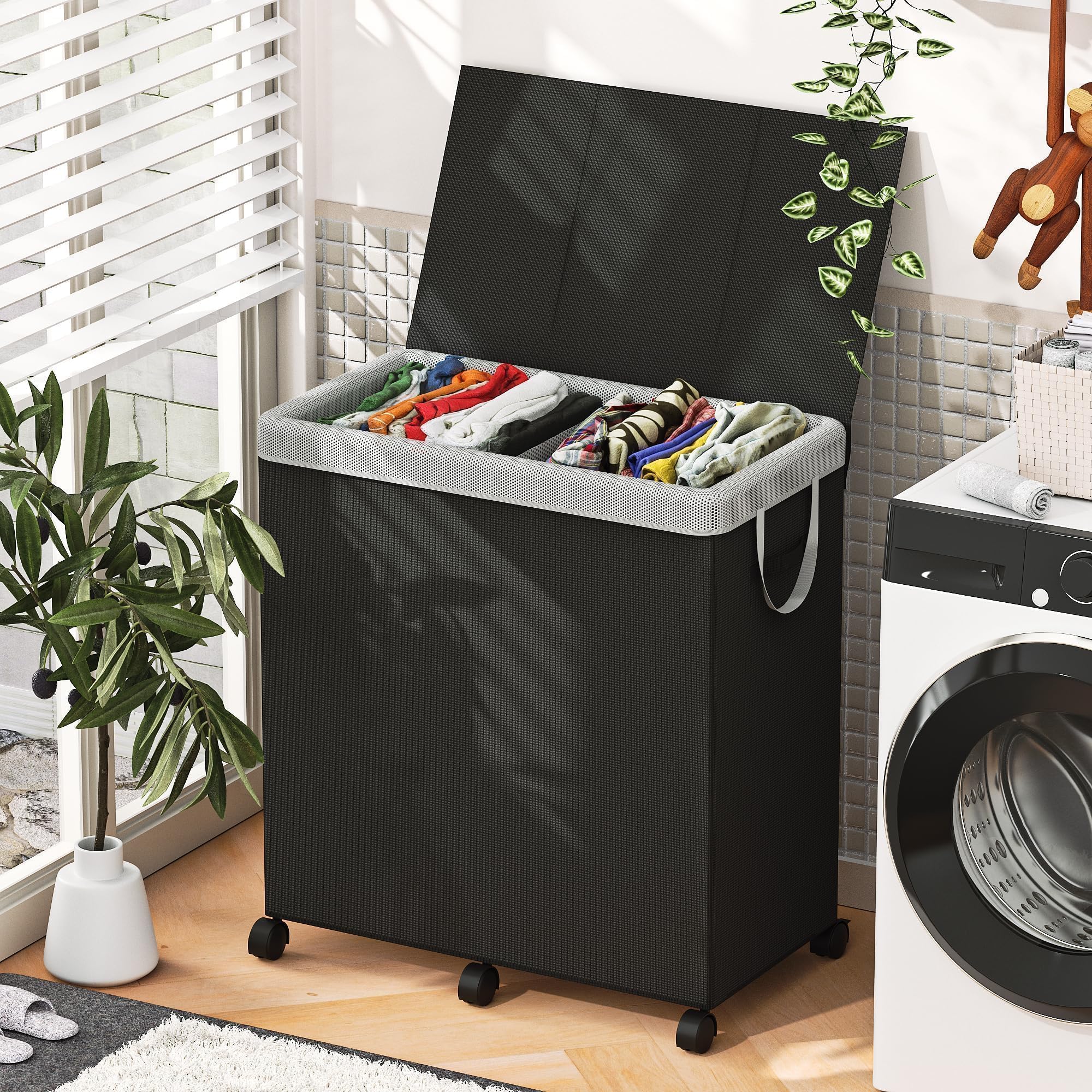 Amazon.com: YKDIRECT 180L Large Laundry Hamper 2 Compartment with ...