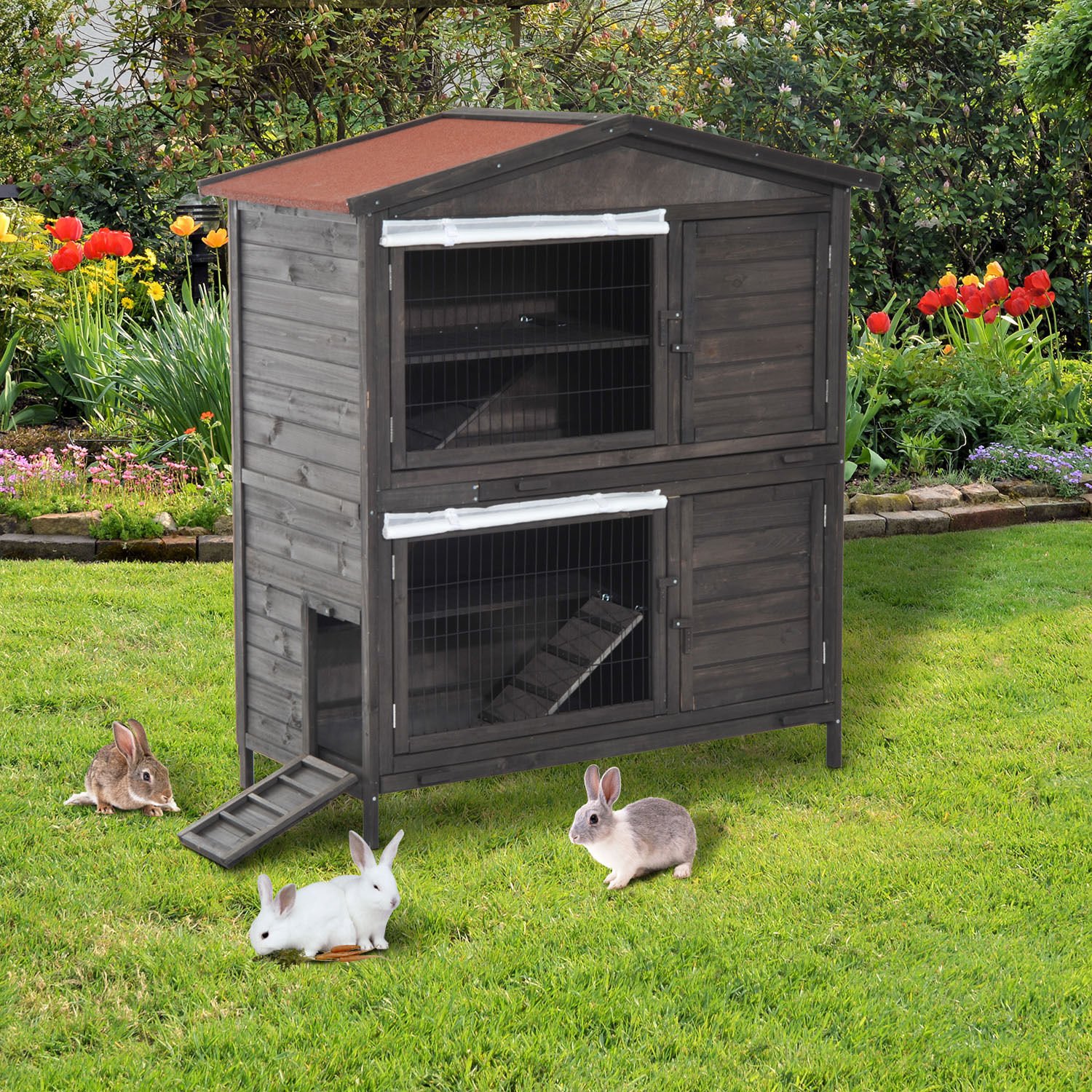 Buy Tidyard 48 Inches Wooden Rabbit Hutch Cage with Ramp and Pull Out ...