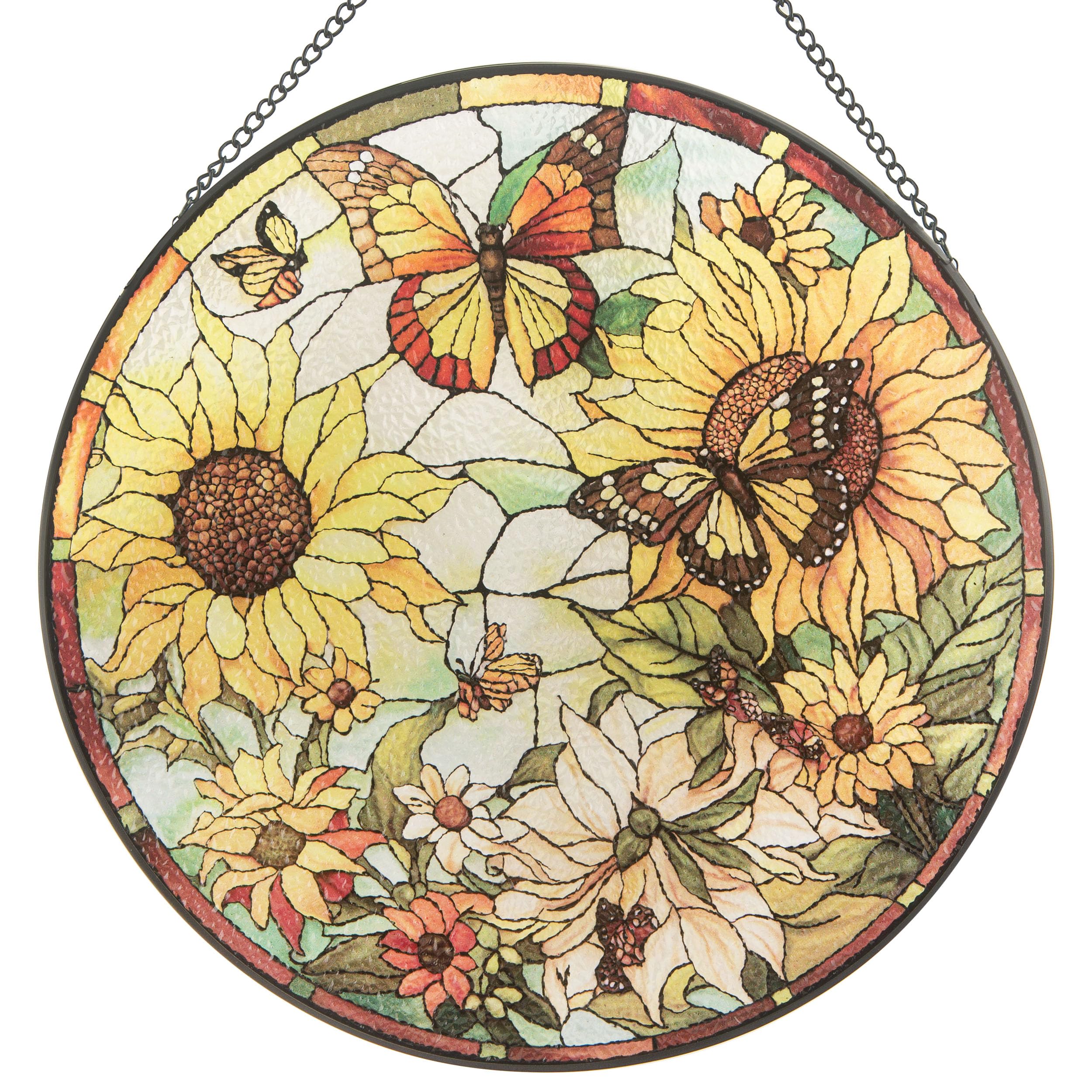 Amazon.com: BTAMUD 12" Sunflower Suncather Stained Glass Window Hanging ...