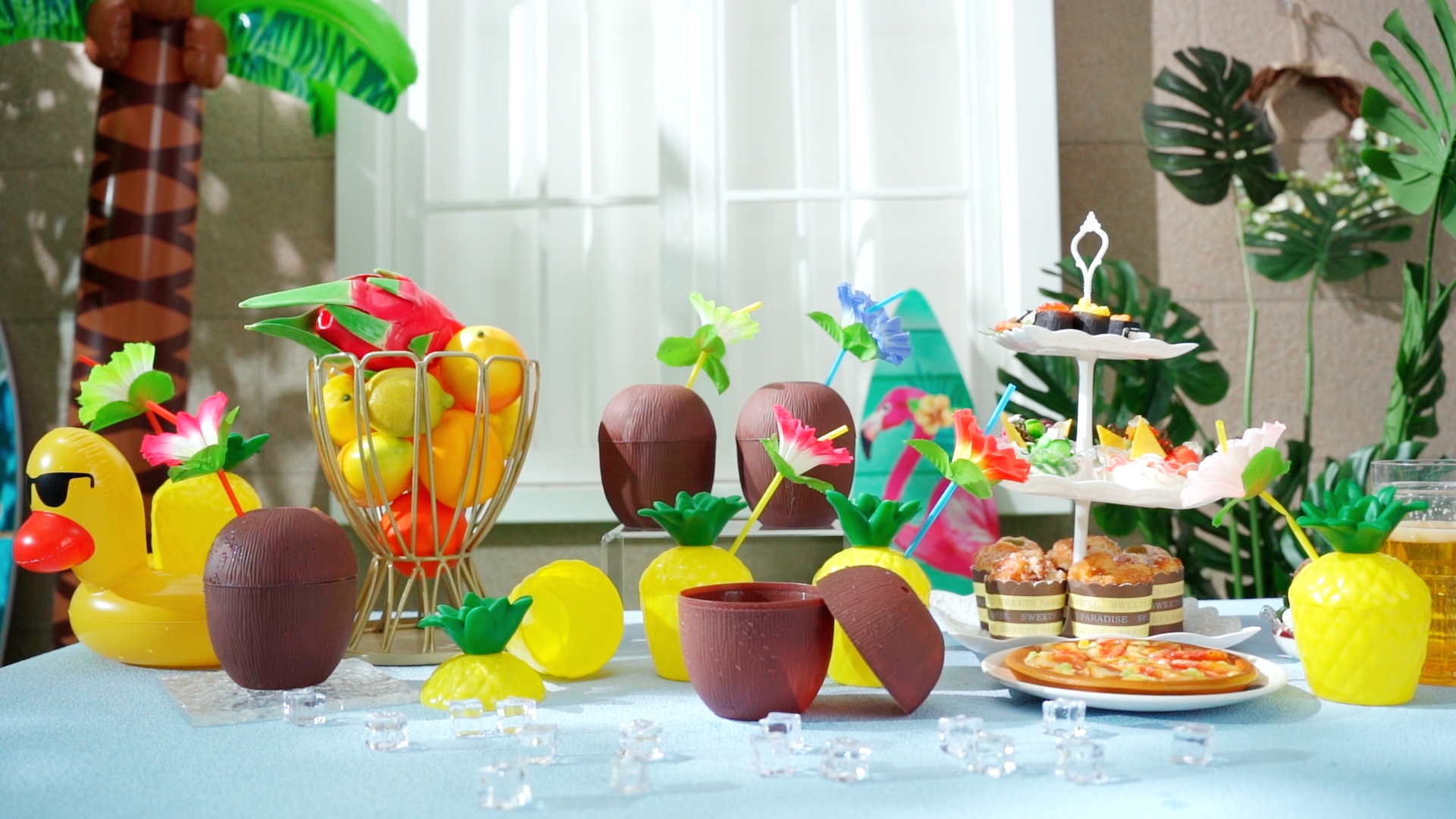 Hawaiian Luau Party Cups 6set Hawaiian Tropical Pineapple Coconut