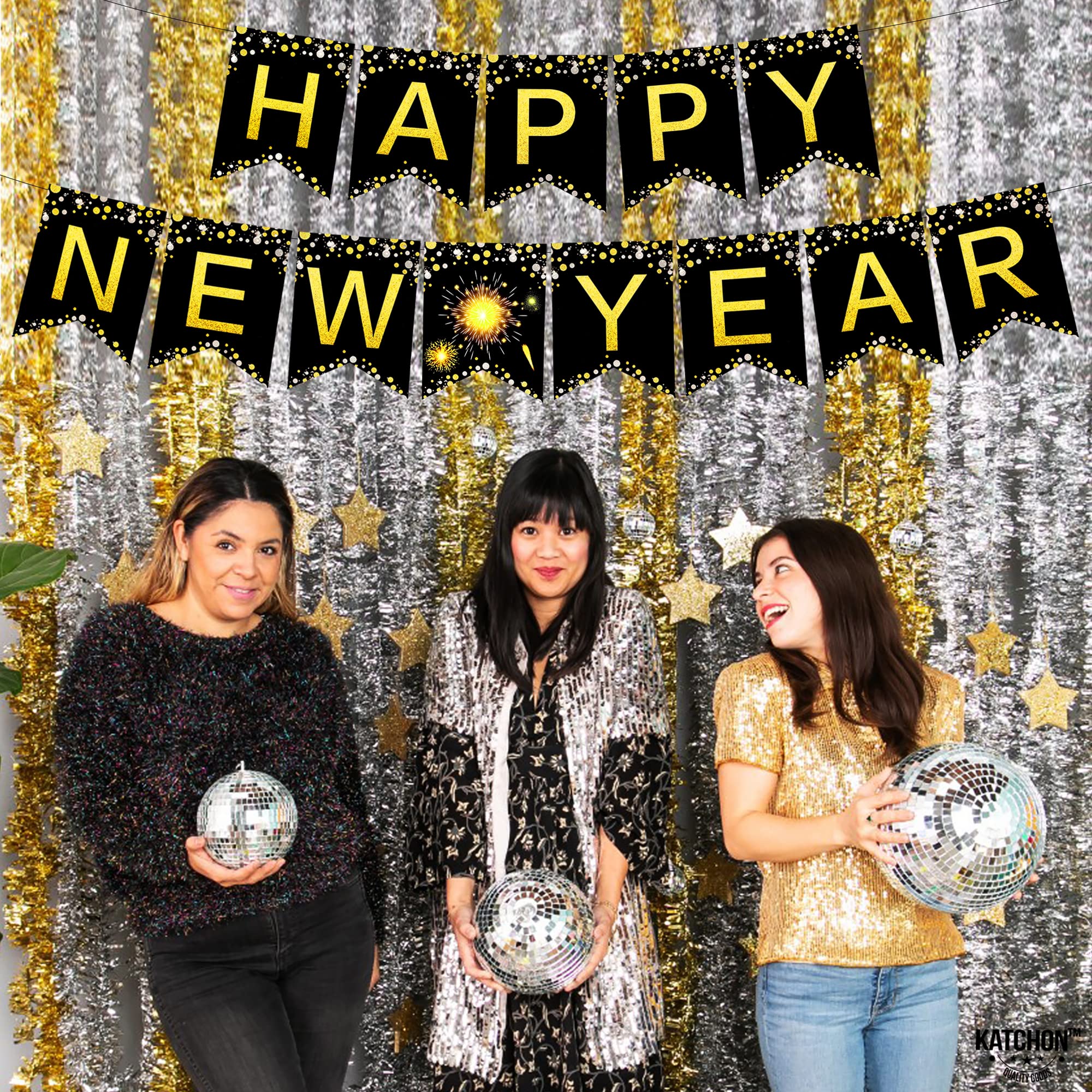 Glitter, Happy New Year Banner - 10 Feet, NO DIY | Happy New Year Sign ...
