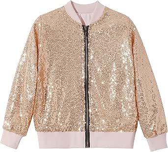Amazon.com: Icibgds Girls Sequin Jacket Zipper Bomber Kids Lightweight ...