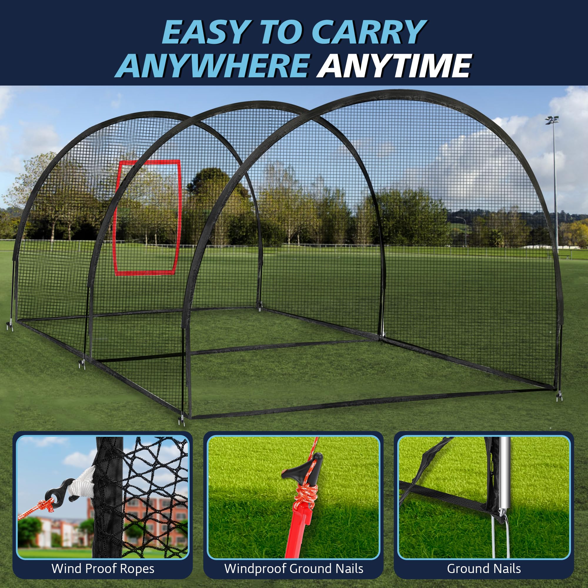 Batting Cage, 22x12x8FT Baseball Batting Cage Net, Portable Batting ...
