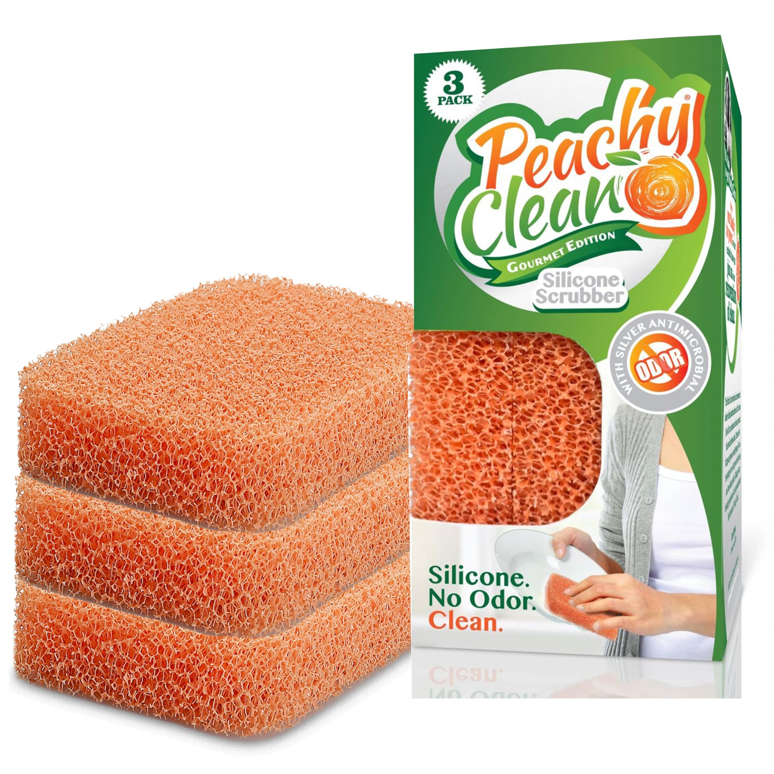 Amazon.com: Peachy Clean Silicone Dish Sponge Scrubbers, Fresh Peach ...