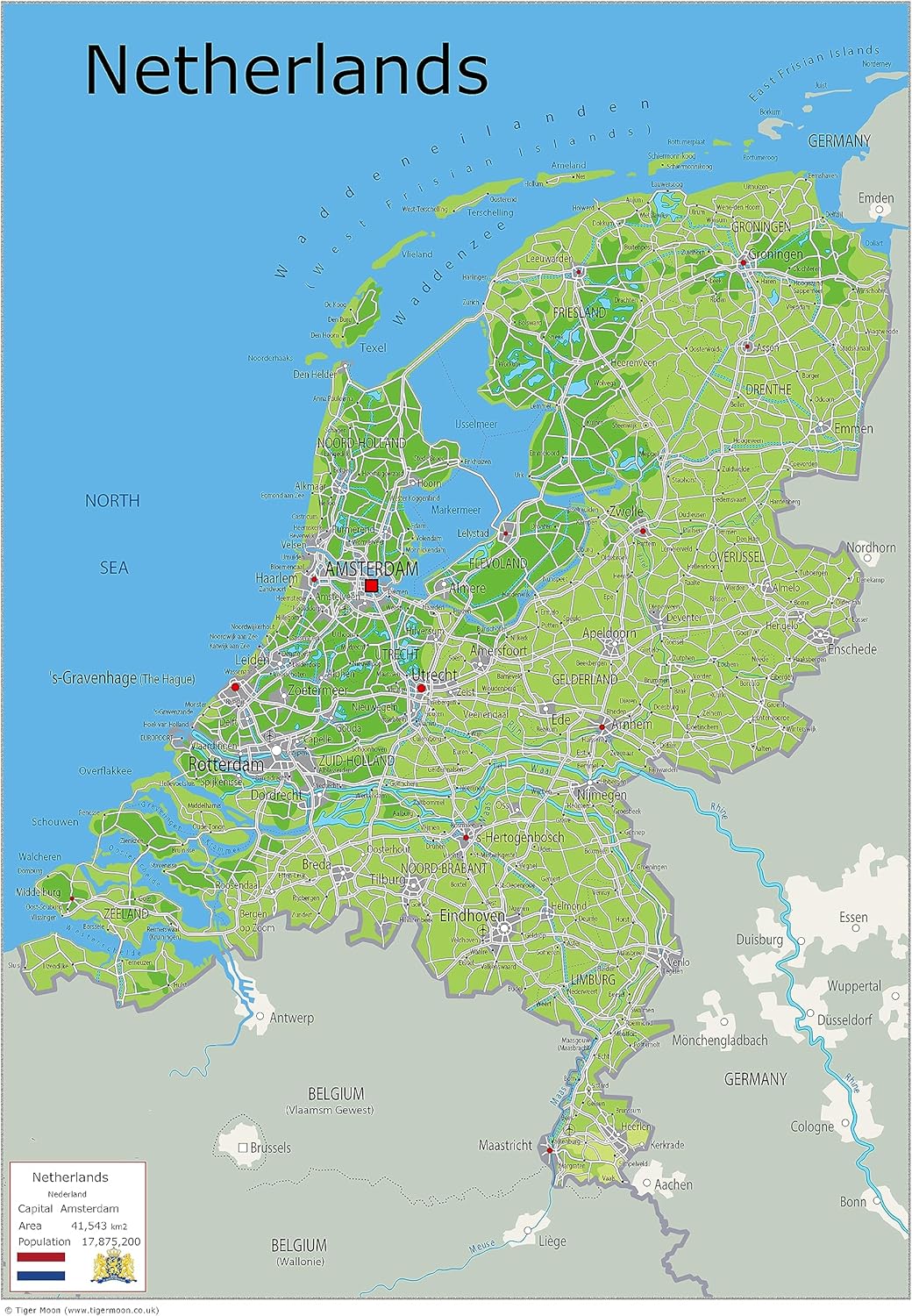 Physical Map of the Netherlands - The Oxford Collection - Size A2 ...