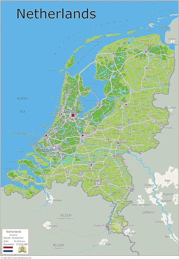 Physical Map of the Netherlands - The Oxford Collection - Size A2 ...