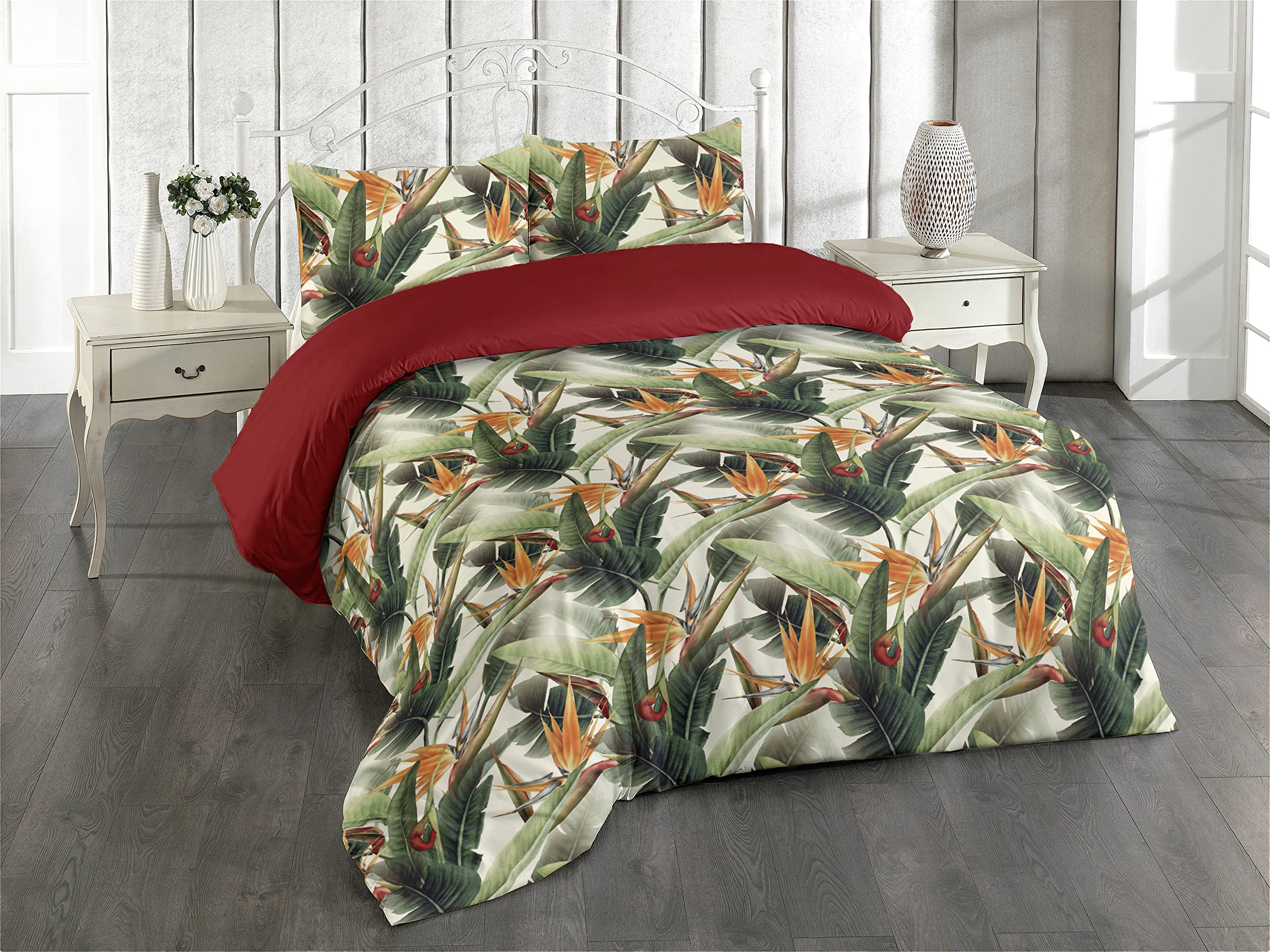 Amazon.com: Ambesonne Exotic Duvet Cover Set, Bird of Paradise Flowers ...