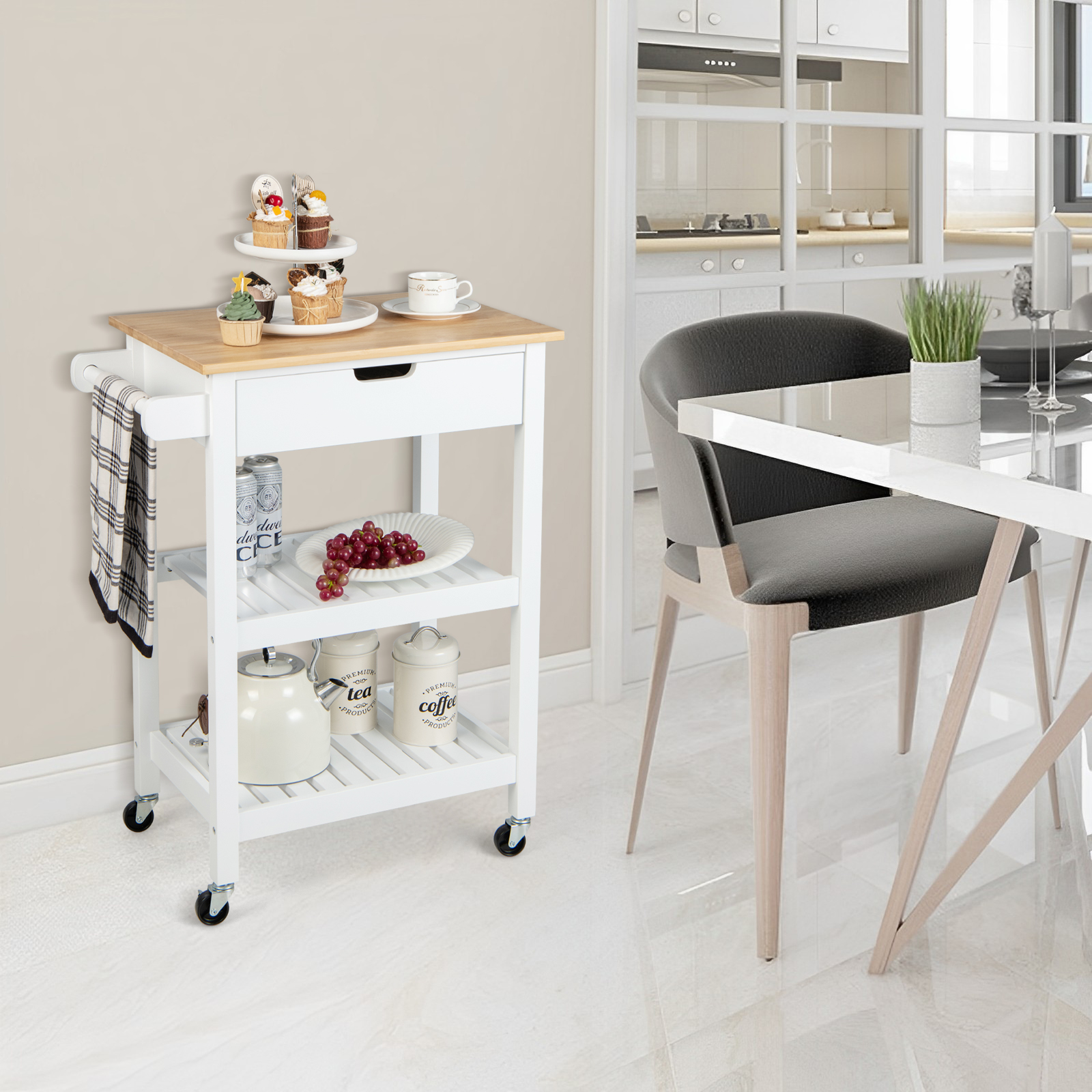 Butcher Block Kitchen Trolley SILKYDRY Rolling Kitchen Island Cart ...