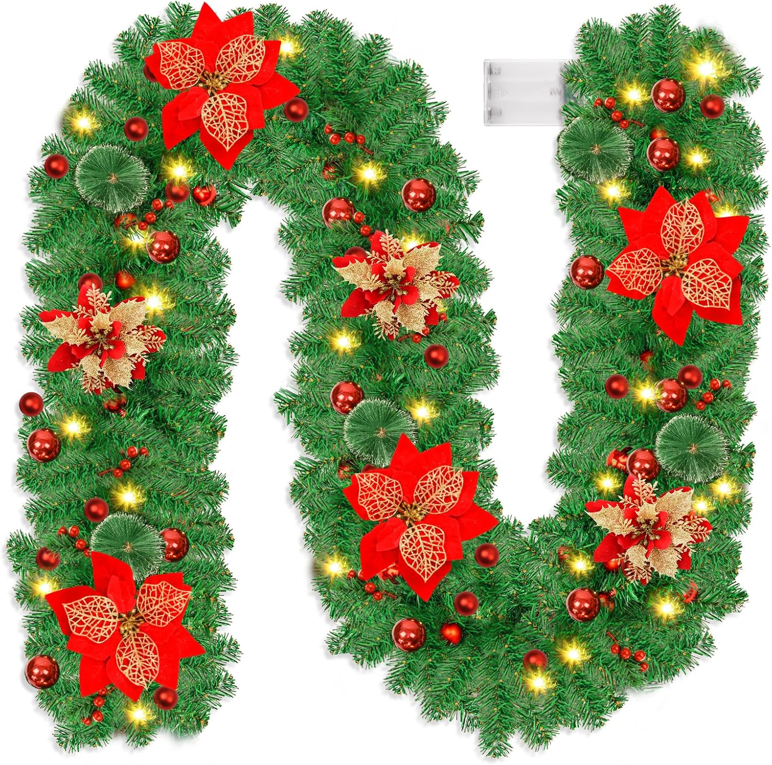 NUZEKY Guirlande Noel Sapin, 270cm Guirlande Sapin Artificiel avec 30 ...