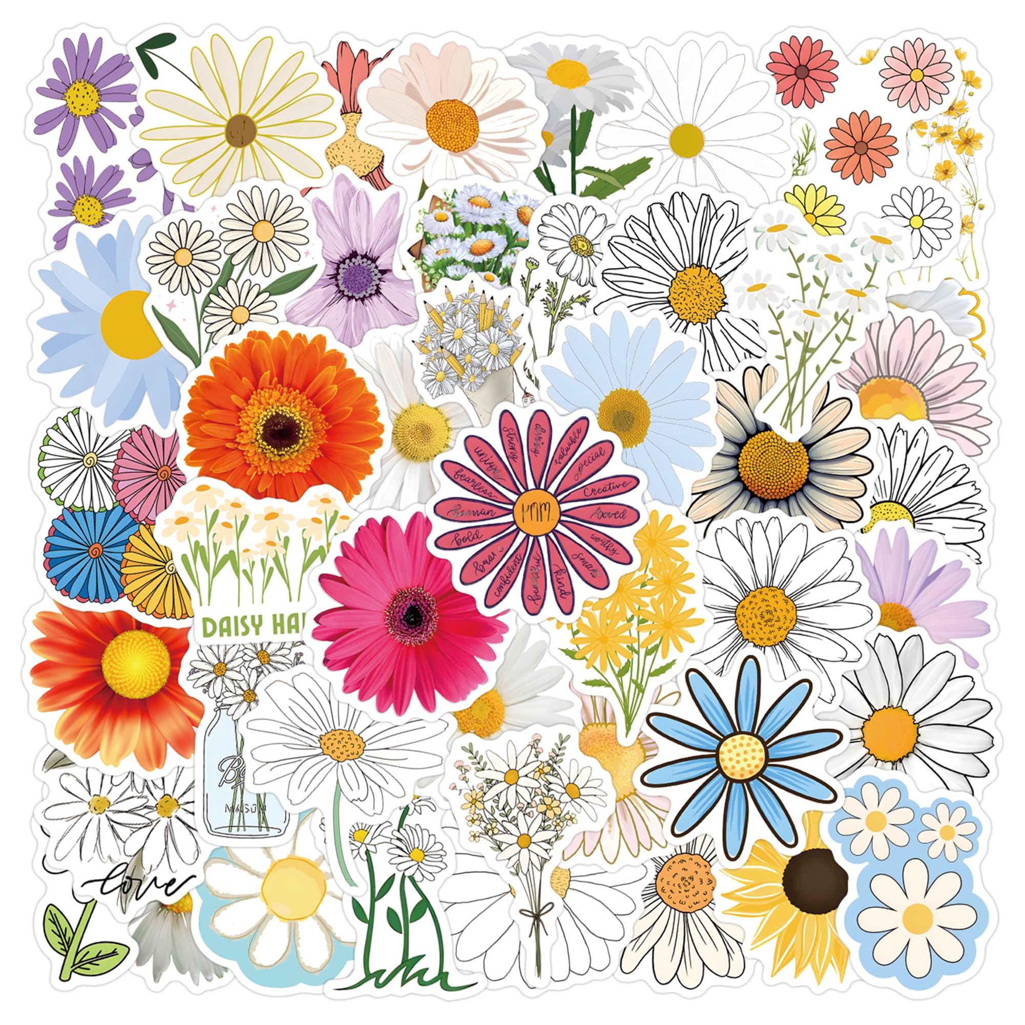 Amazon.com: Flower Daisy Stickers, 50PCs Cartoon Vigorous Blooming ...