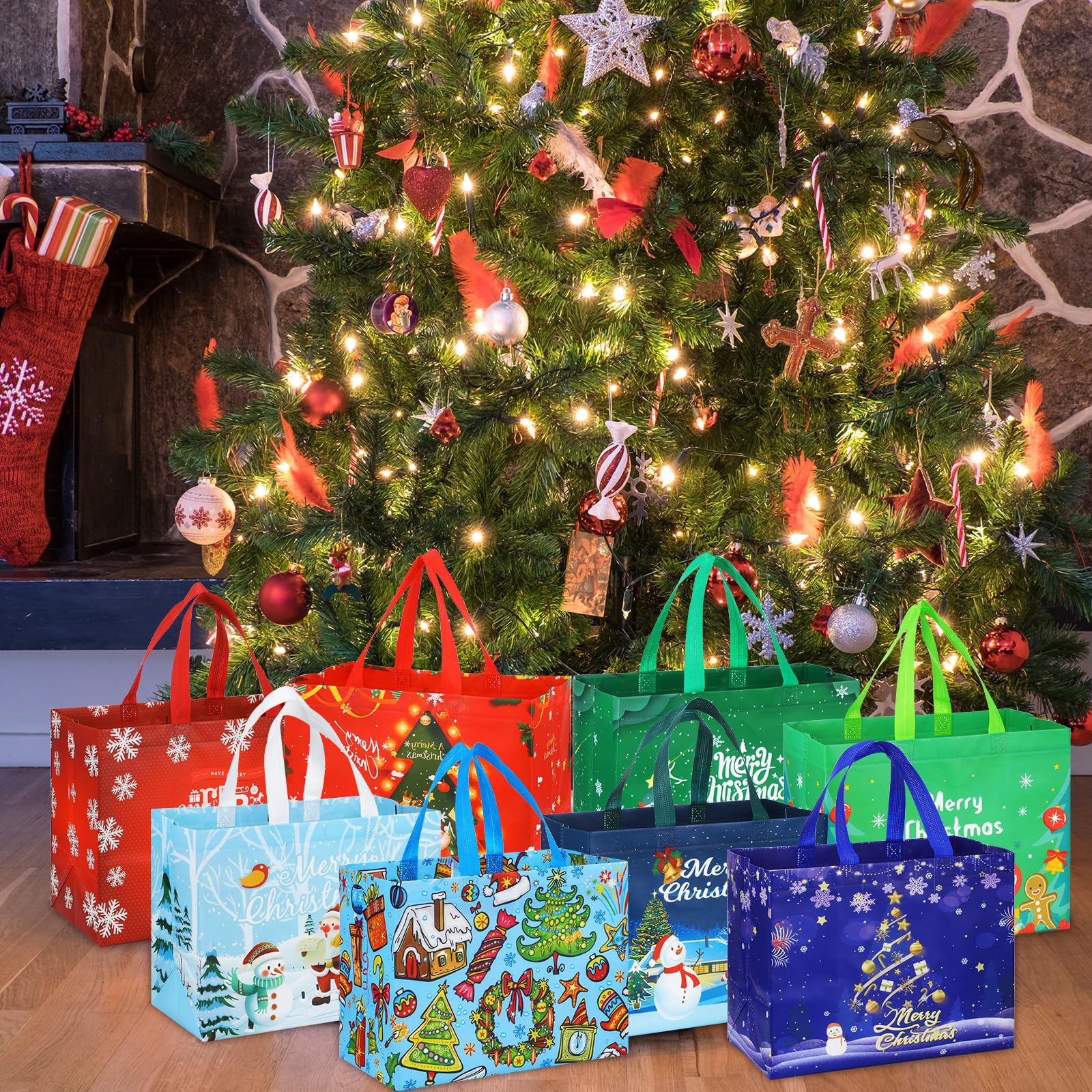 Chapou 200 Pcs Christmas Bags Christmas Gift Bag Bulk Christmas Tote ...