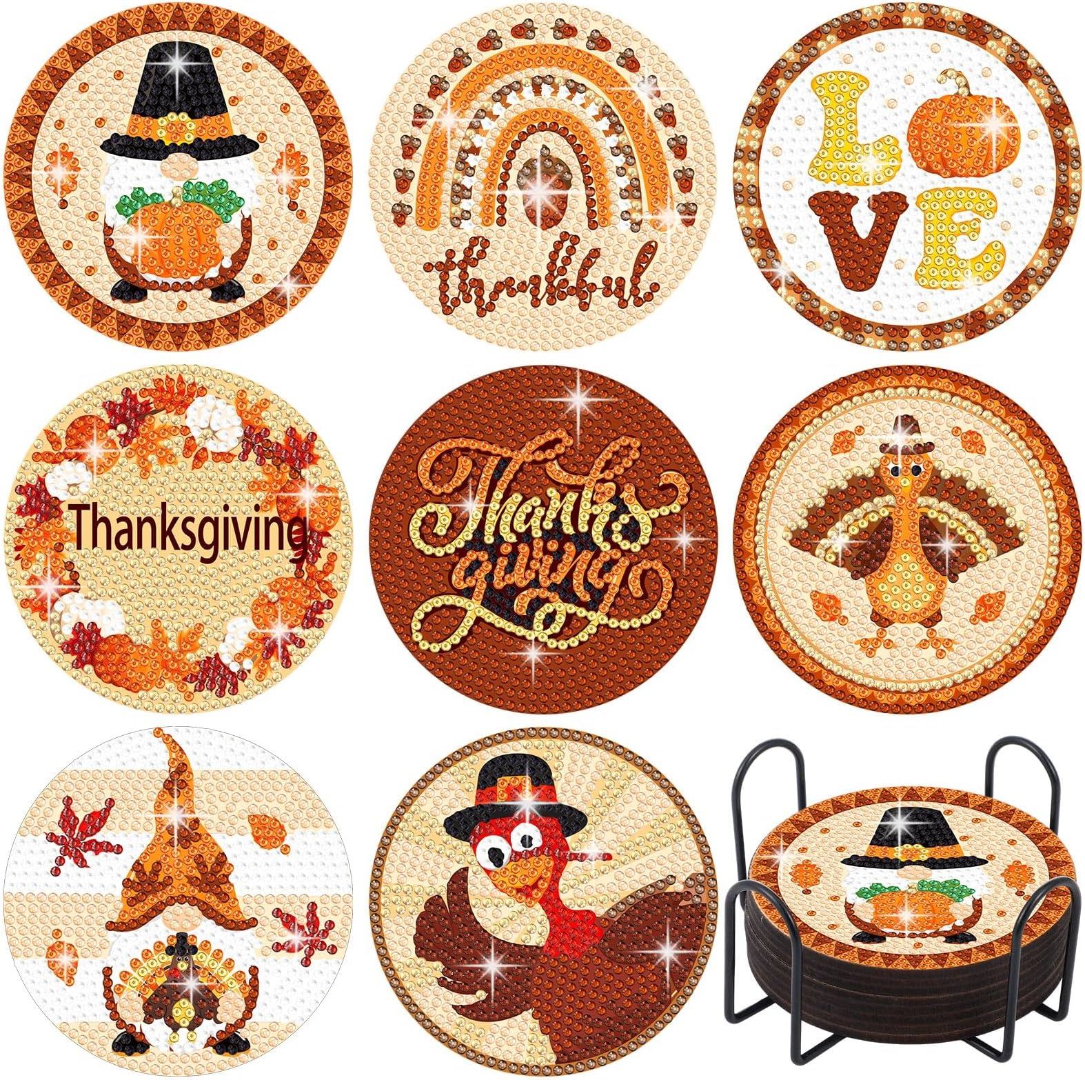 Amazon.com: Shellwei 8 Pcs Fall Thanksgiving Coasters Diamond Painting ...