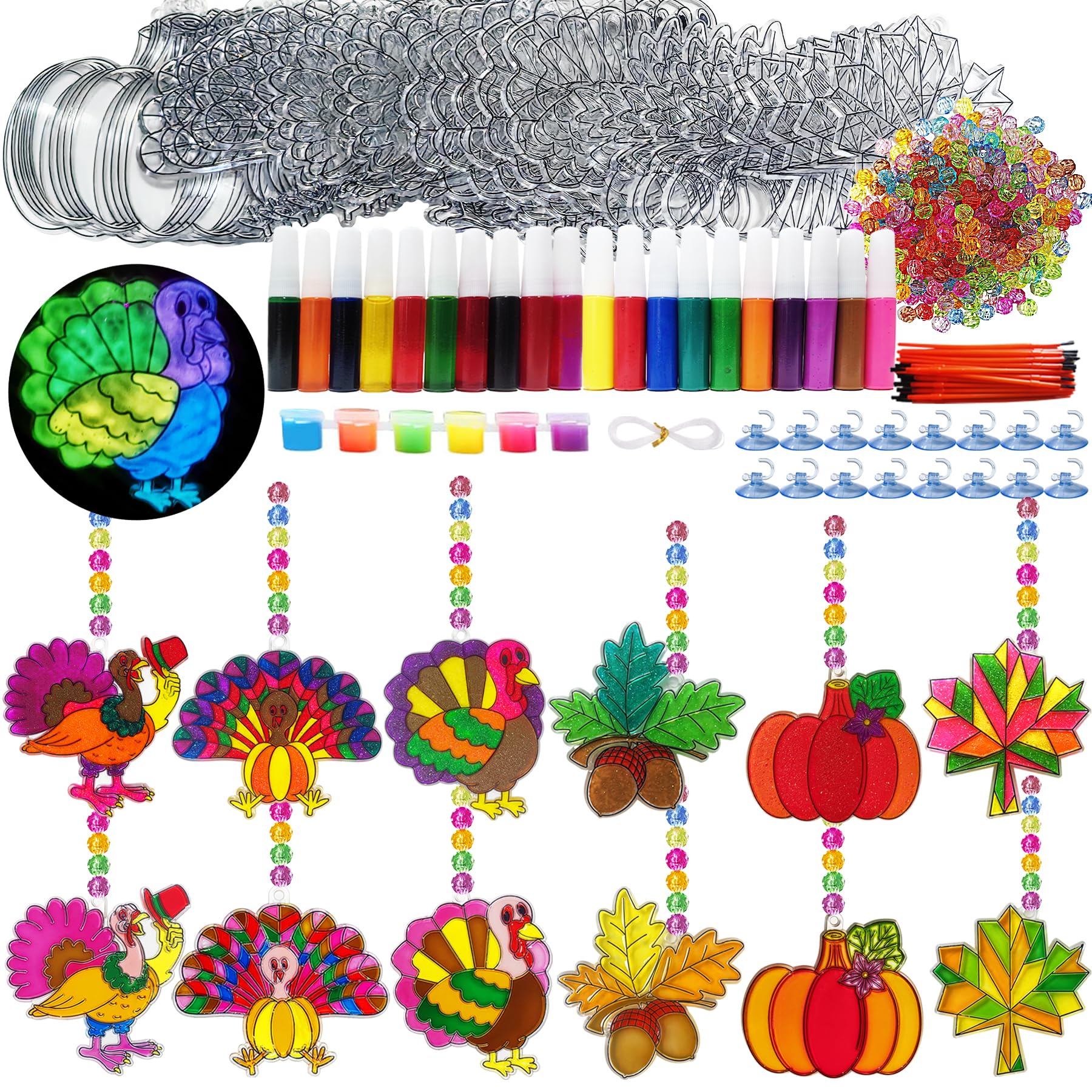 Amazon.com: Ayhuhra 30 Sets Thanksgiving Suncatchers Craft Turkey ...