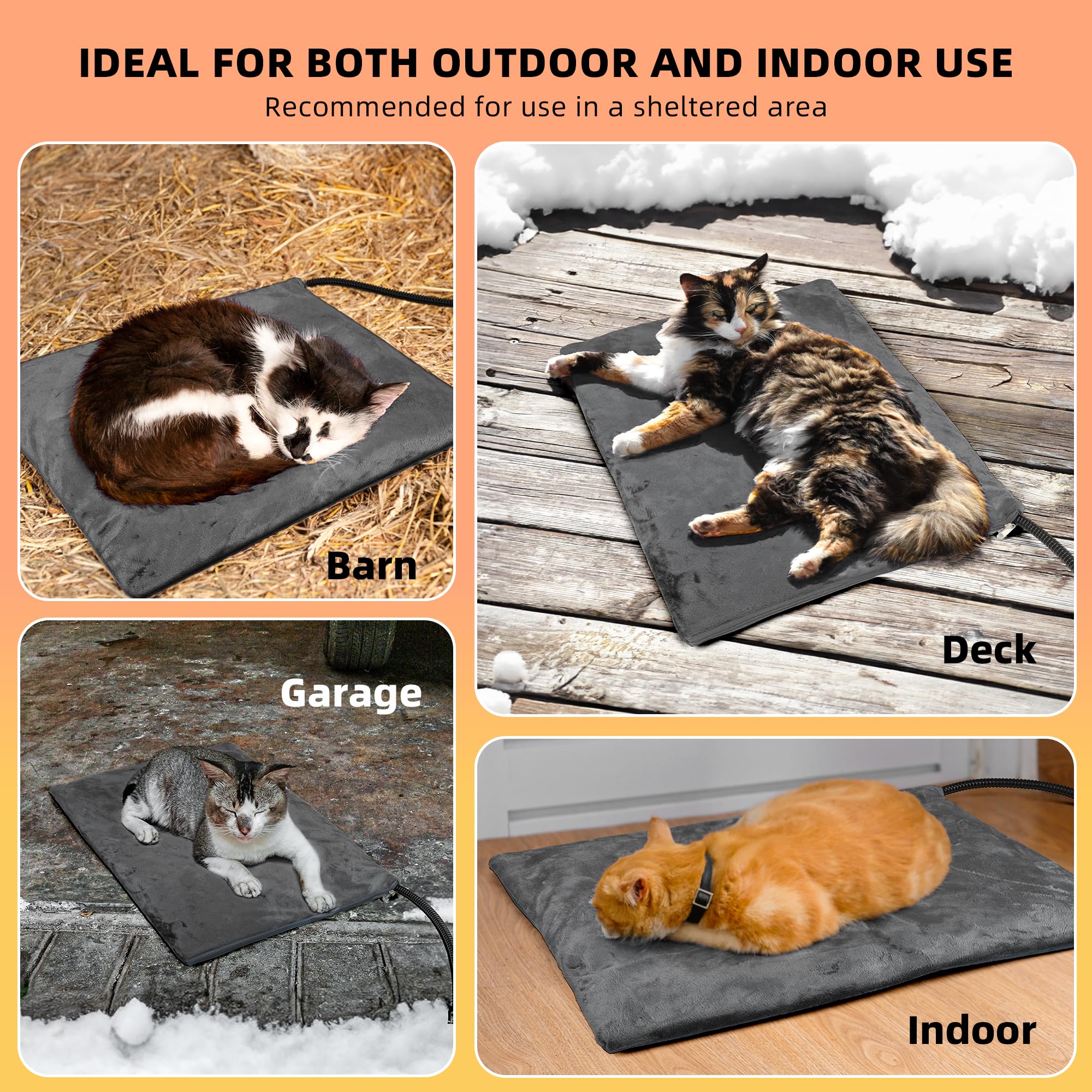 Outdoor Pet Heating Pad for Dogs Cats, Upgraded Safe Electric Cat ...