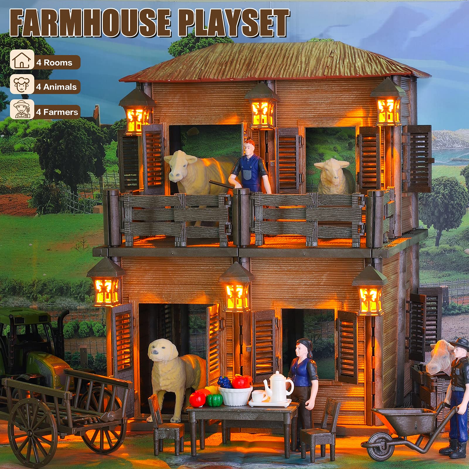 Lucky Doug Farm Animal House Toys Playset for Kids Toddlers Ages 3-8 ...