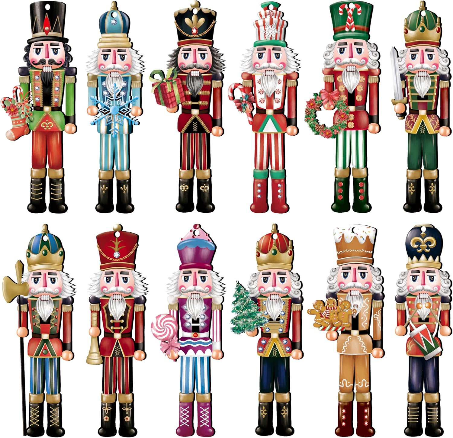 JOPHMO 24 Pieces Christmas Nutcracker Wooden Ornaments Wood Hanging ...