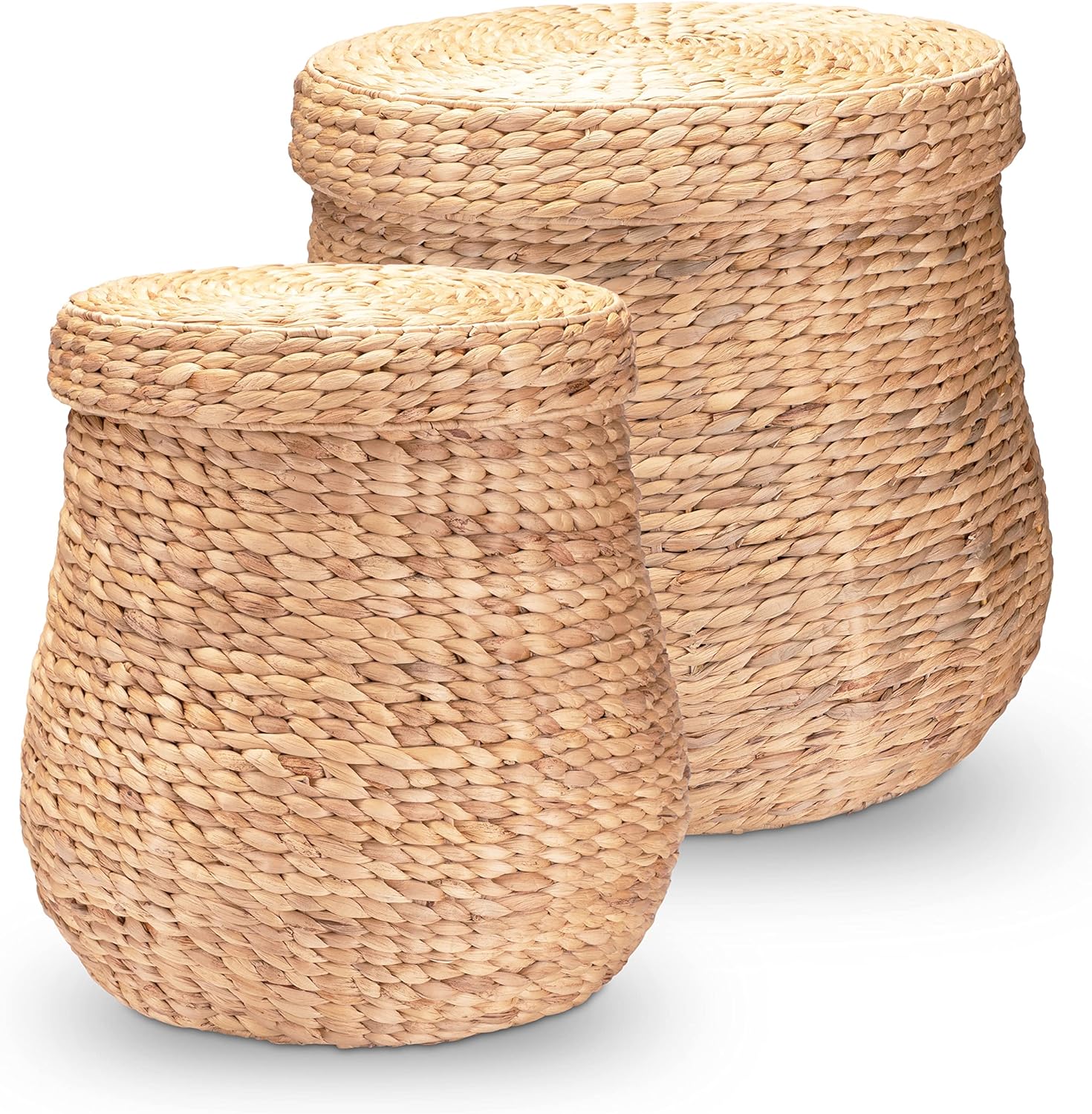 Decorasian Panier à linge tressé avec couvercle - Grand et rond - Grand ...