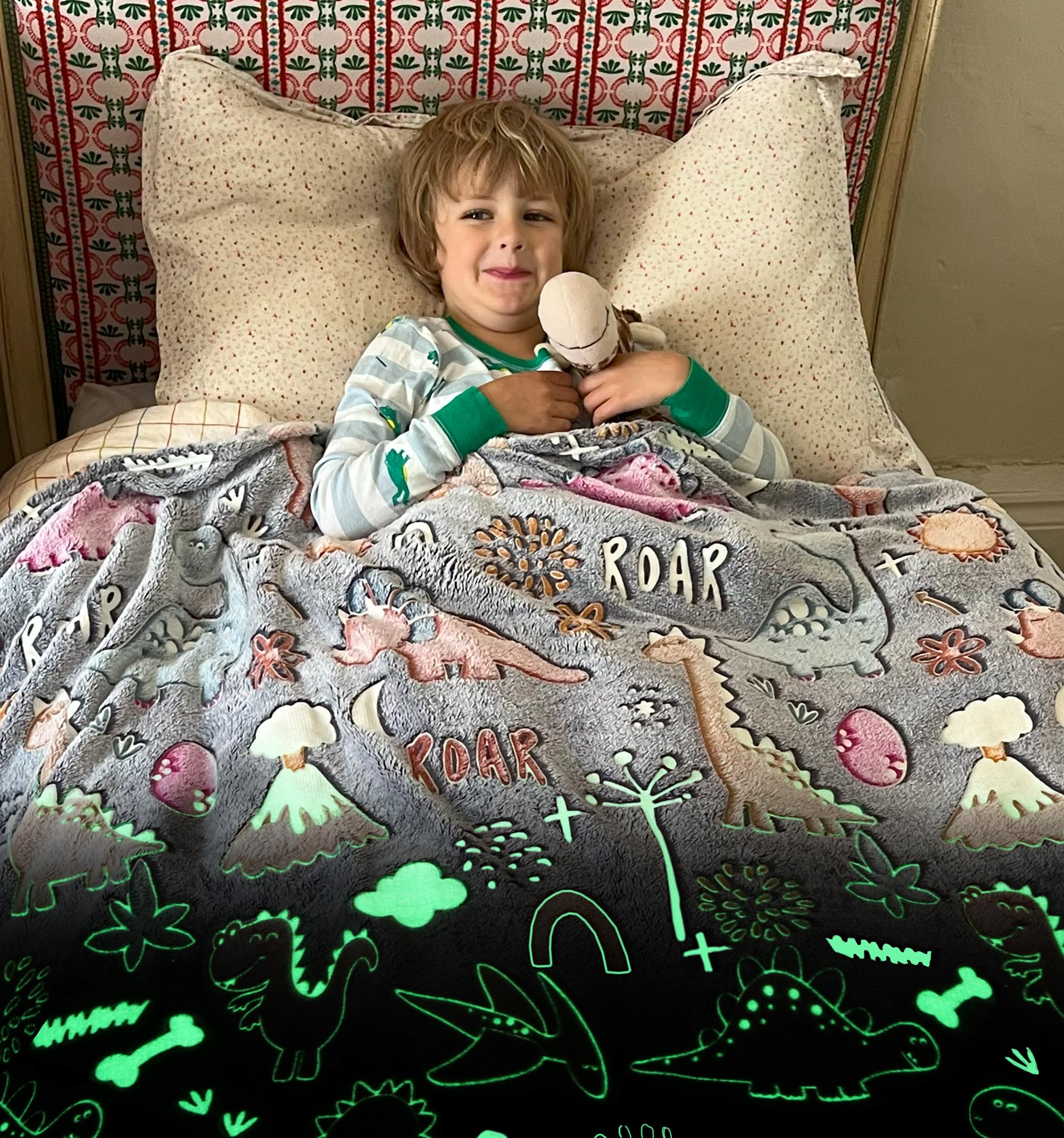 Amazon.com: Kids Glow in The Dark Dinosaur Blanket - Dinosaur Blanket ...