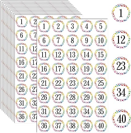 480 PCS Round Number Stickers, 12 Sheets Consecutive Polka Dot Number 1 ...