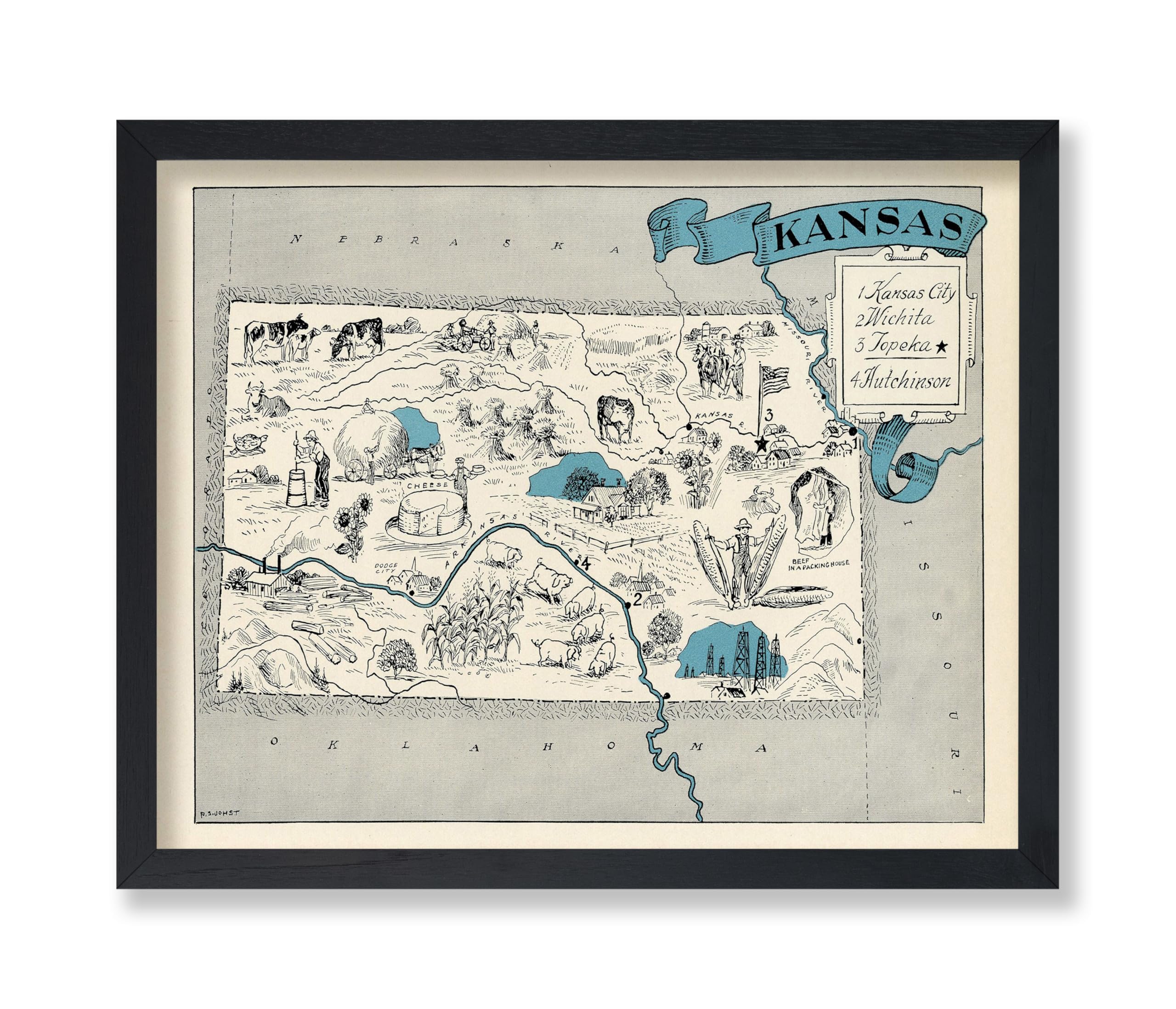 Amazon.com - Poster Master Vintage Map Poster - Retro Kansas Map Print ...