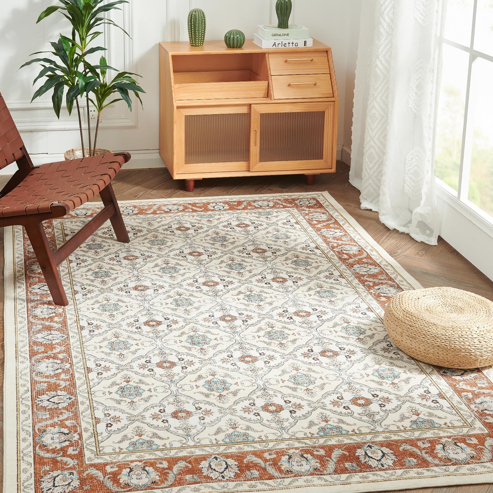 jinchan Fall Area Rug 8x10 Vintage Washable Rug Floral Rug Living Room ...