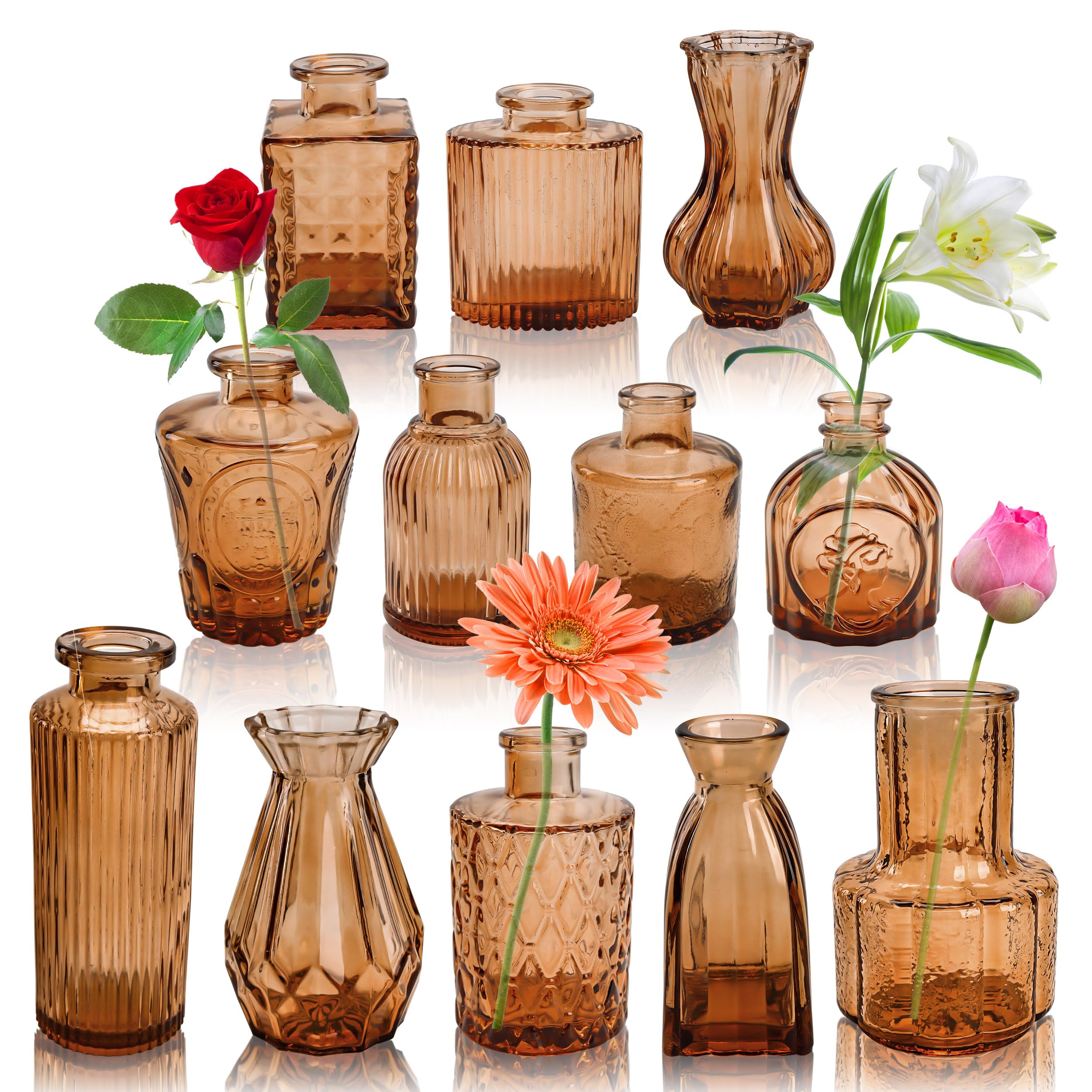 Amazon.com: Der Rose Bud Vases in Bulk Glass Vase for Centerpieces Set ...