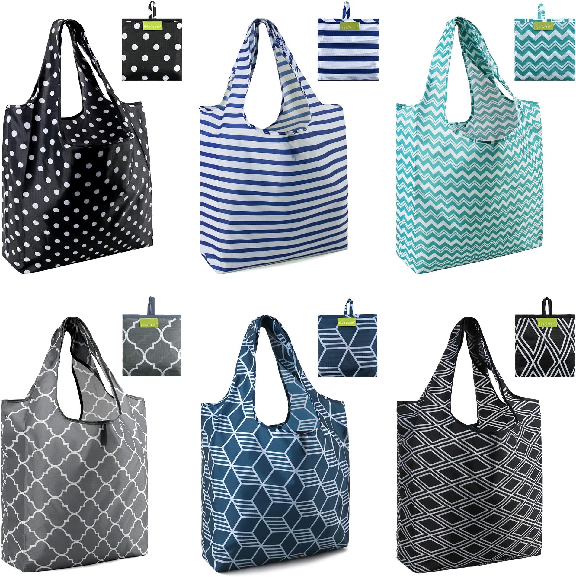 Amazon.com: Bagku,Pack of 6,Reusable Grocery Bags Foldable Grocery Tote ...