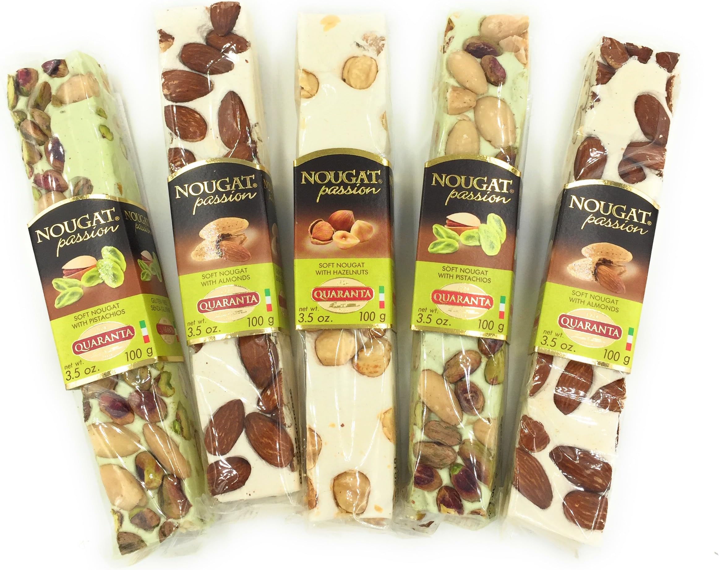 Amazon.com : Quaranta (5 pack) Traditional Assorted Nut Torrone 100g Bars Soft Torrone Nougat ...