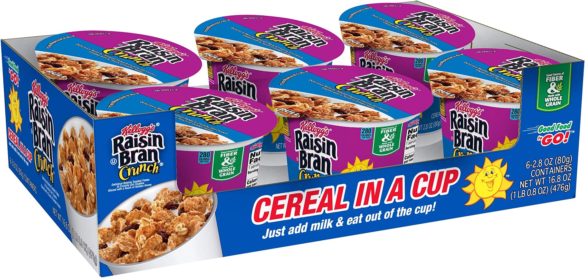 Amazon.com: Kellogg's Raisin Bran Crunch, Breakfast Cereal in a Cup ...