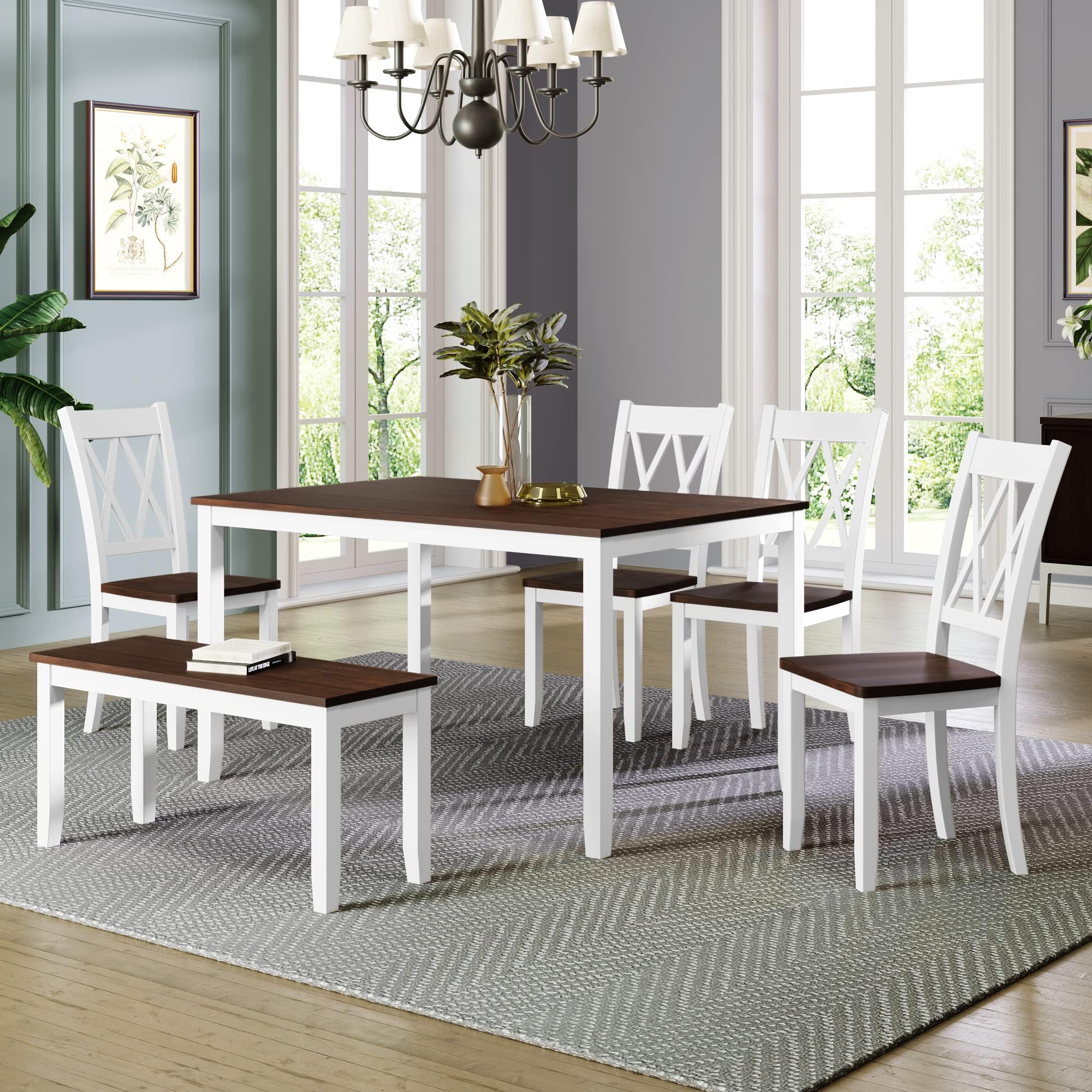 Amazon.com - Lexicon Dining Table Set for 6 with Cross Back Chairs, 7 ...