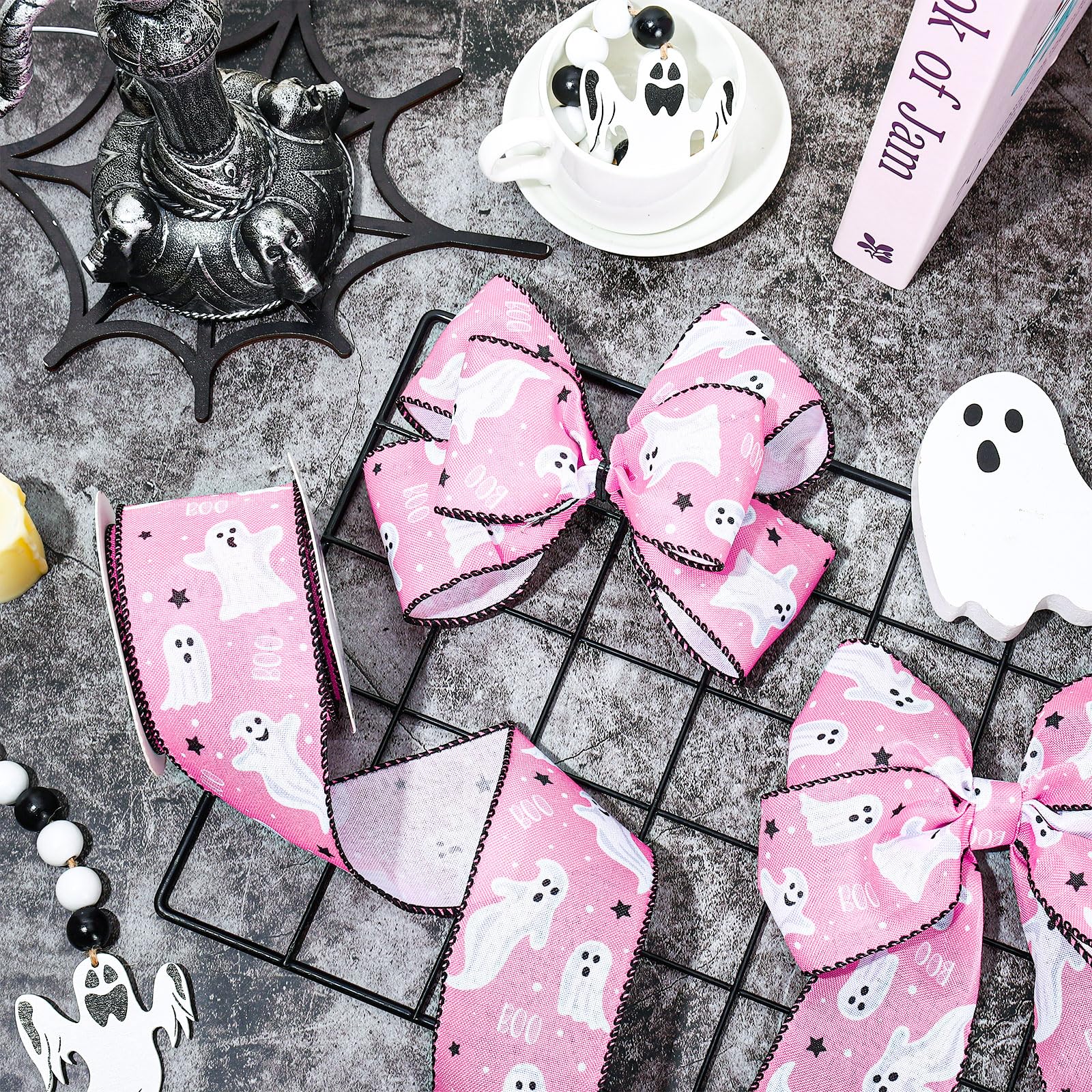 Snapklik.com : Whaline Halloween Wired Edge Ribbon 2.5 Inch Pink Ghost ...