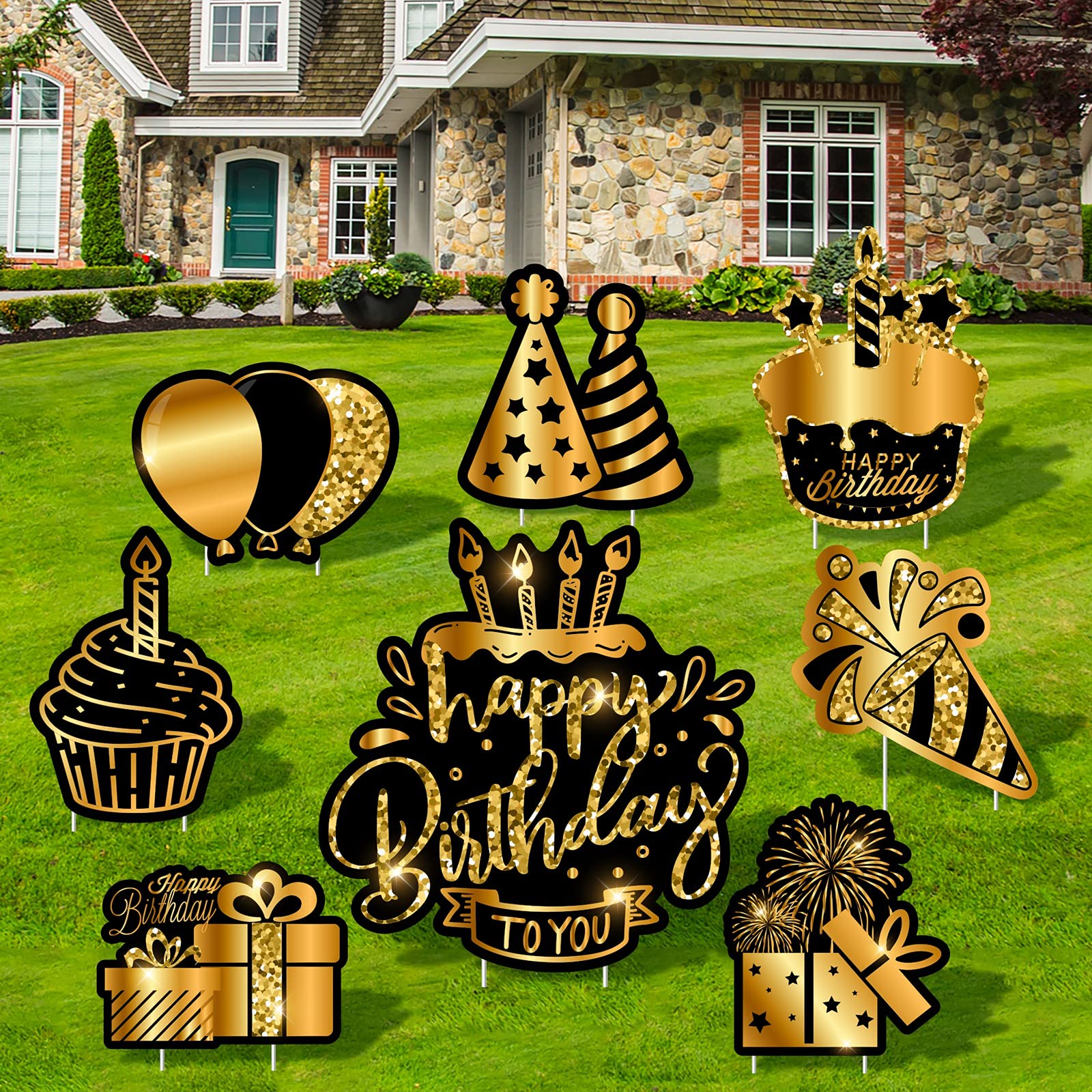 Buy RUODON Big Birthday Yard Sign 18 Inches Black Gold Birthday Yard ...