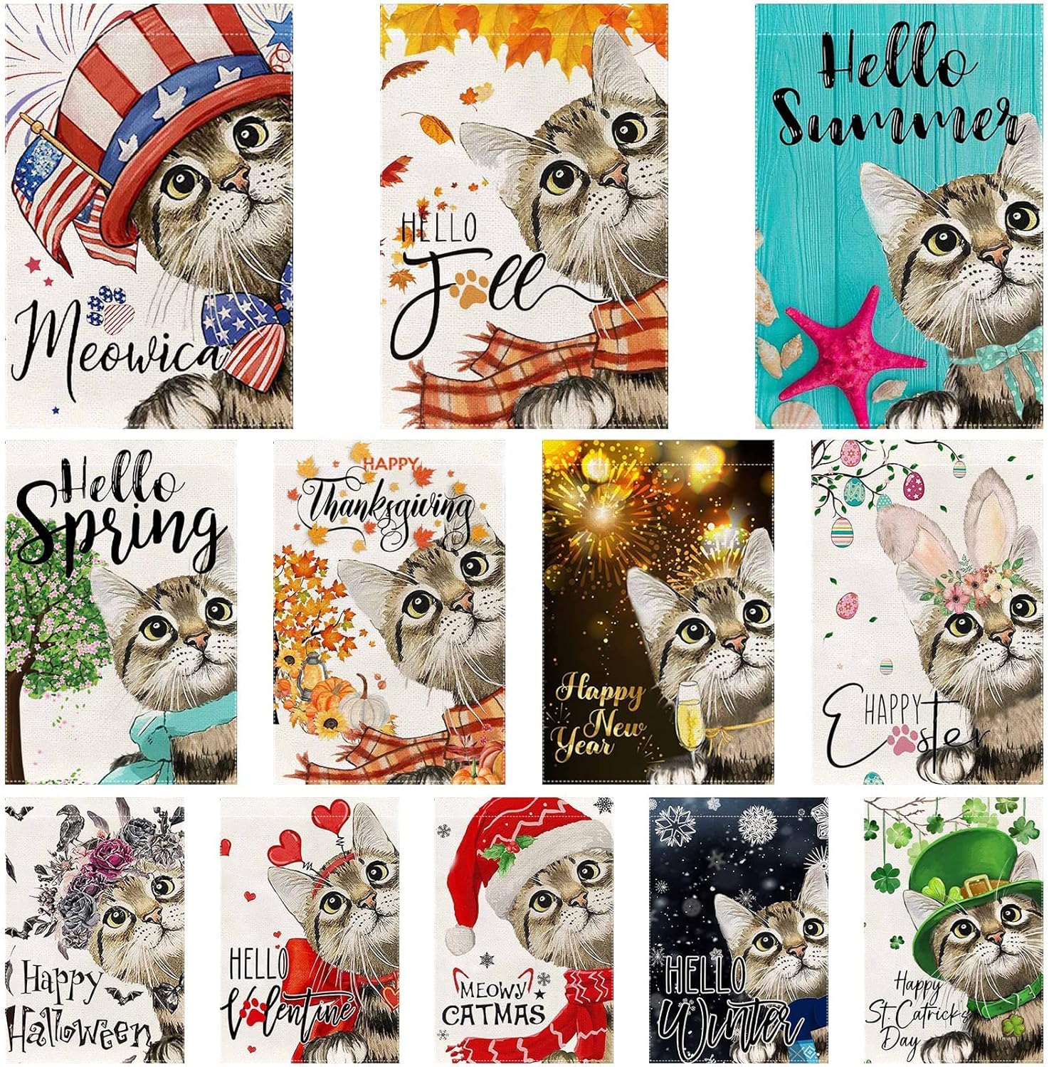 Amazon.com : Seasonal cat Garden Flags Set of 12 Double Sided 12x18 ...