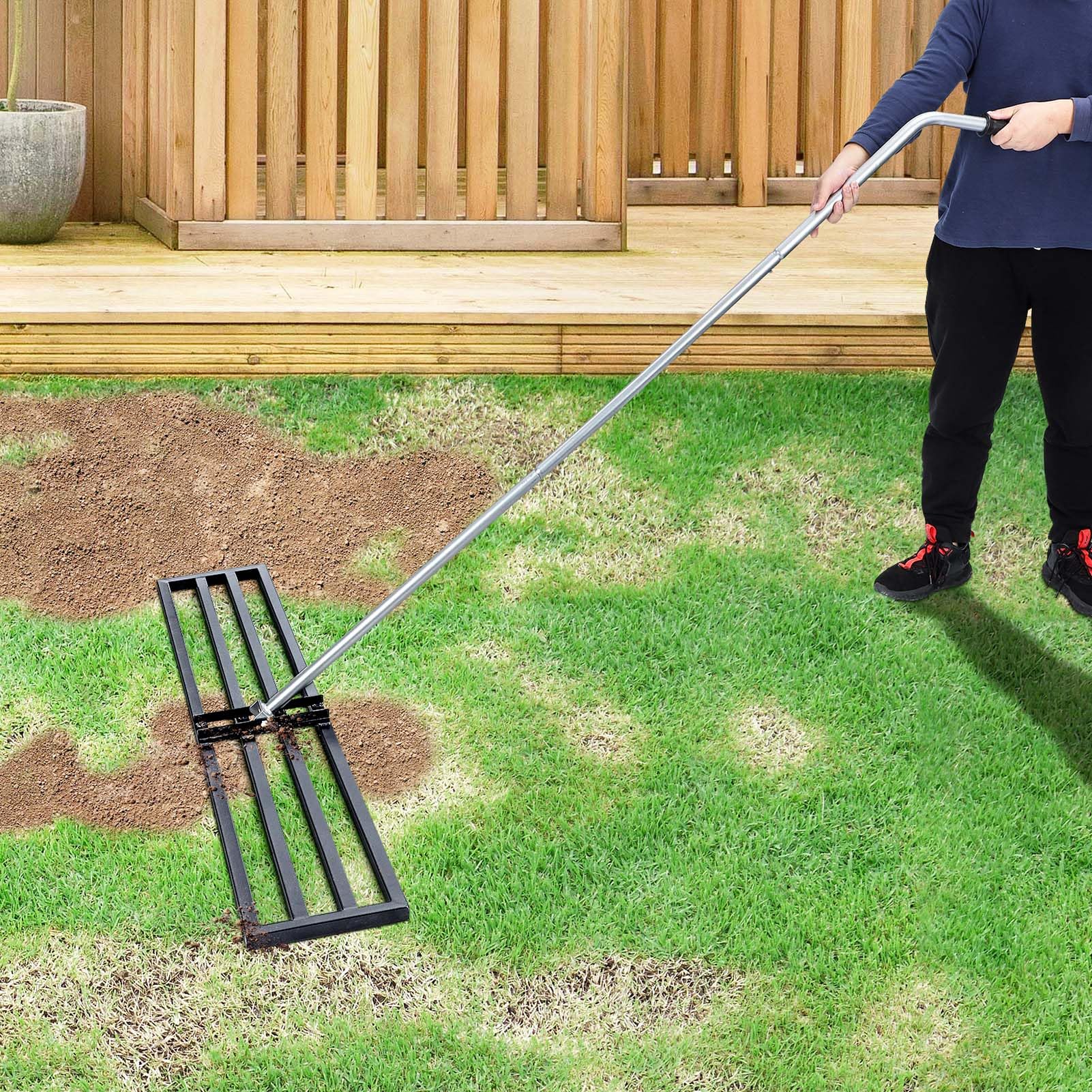 GROWNEER Lawn Leveling Rake, 48 x 10 inch Lawn Leveler Tool with 6.5FT ...