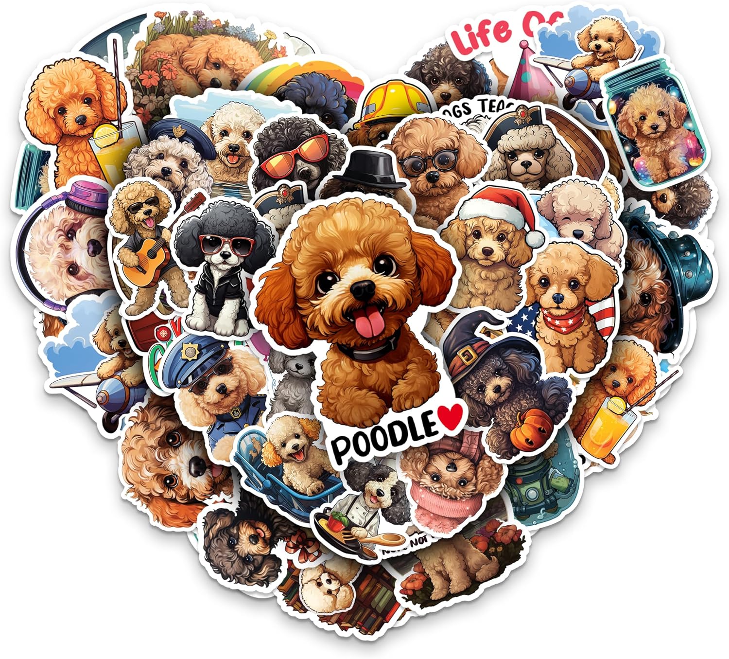 Amazon.com: MONIZY Poodle Stickers 50 Pieces Vinyl Waterproof Decal for ...