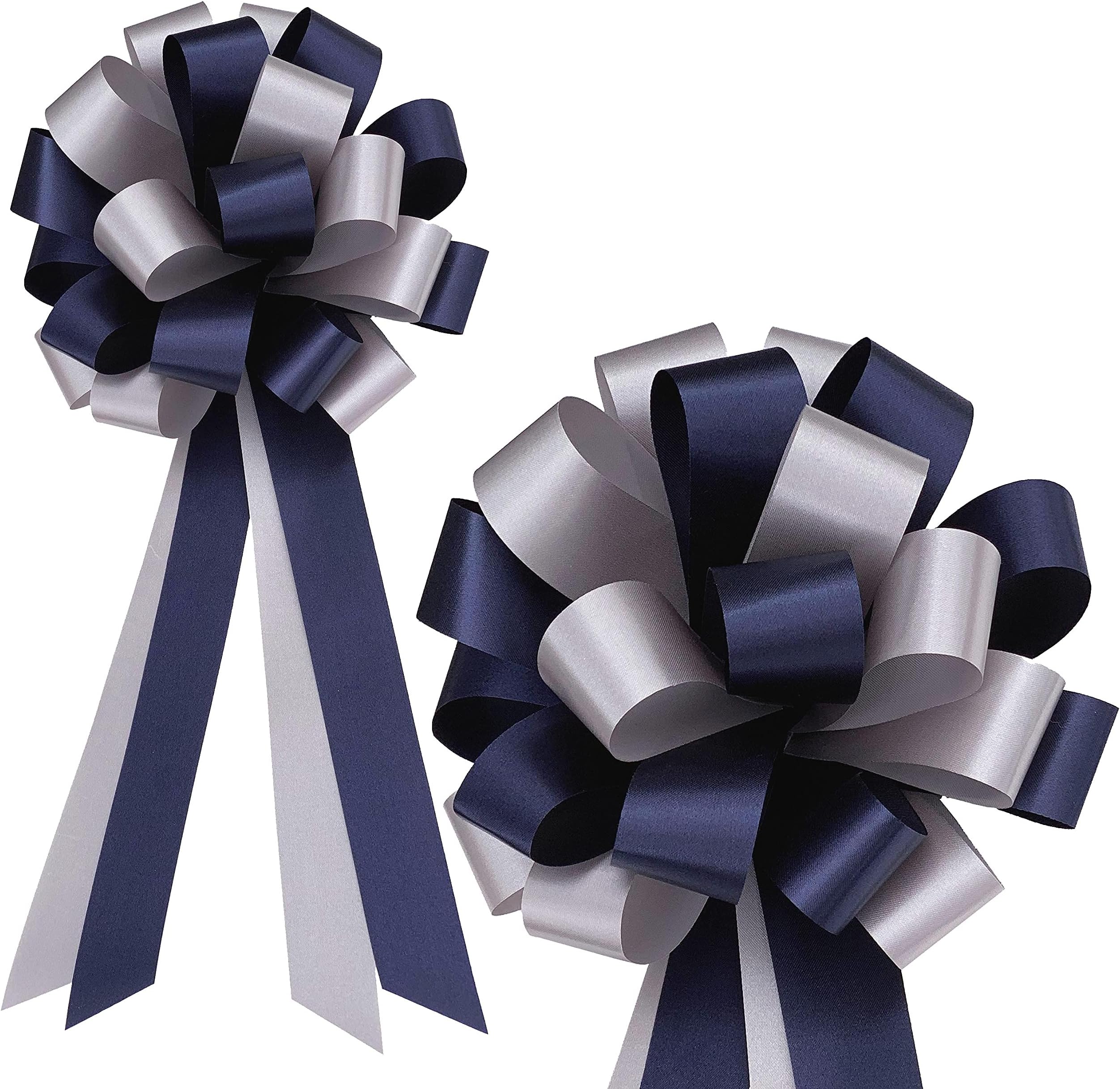 Amazon.com: Navy Blue & Silver Decorative Pull Bows - 8" Wide, Set of 6 ...